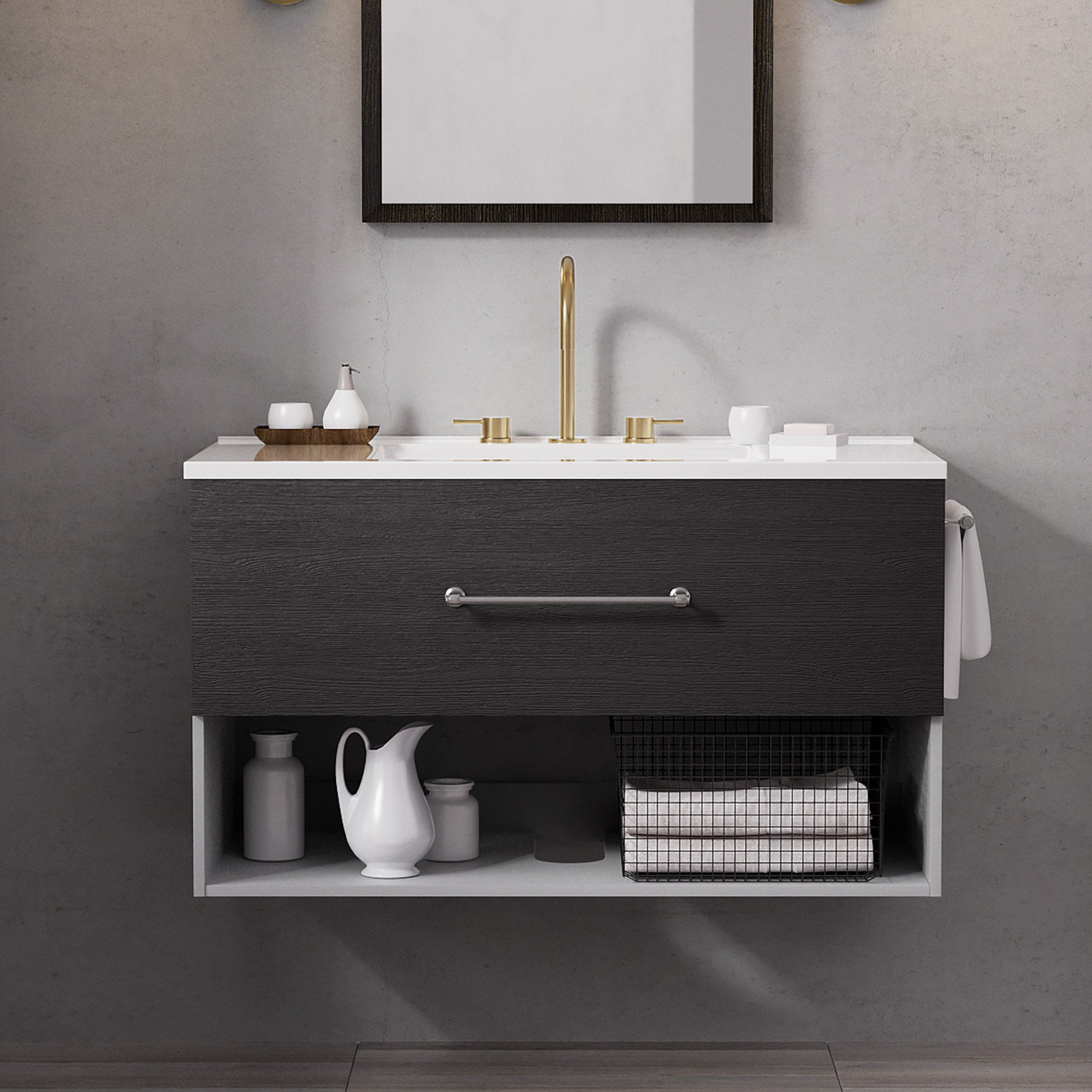 Ebern Designs 36" Single Bathroom Vanity with Resin Sink One Drawer and ...