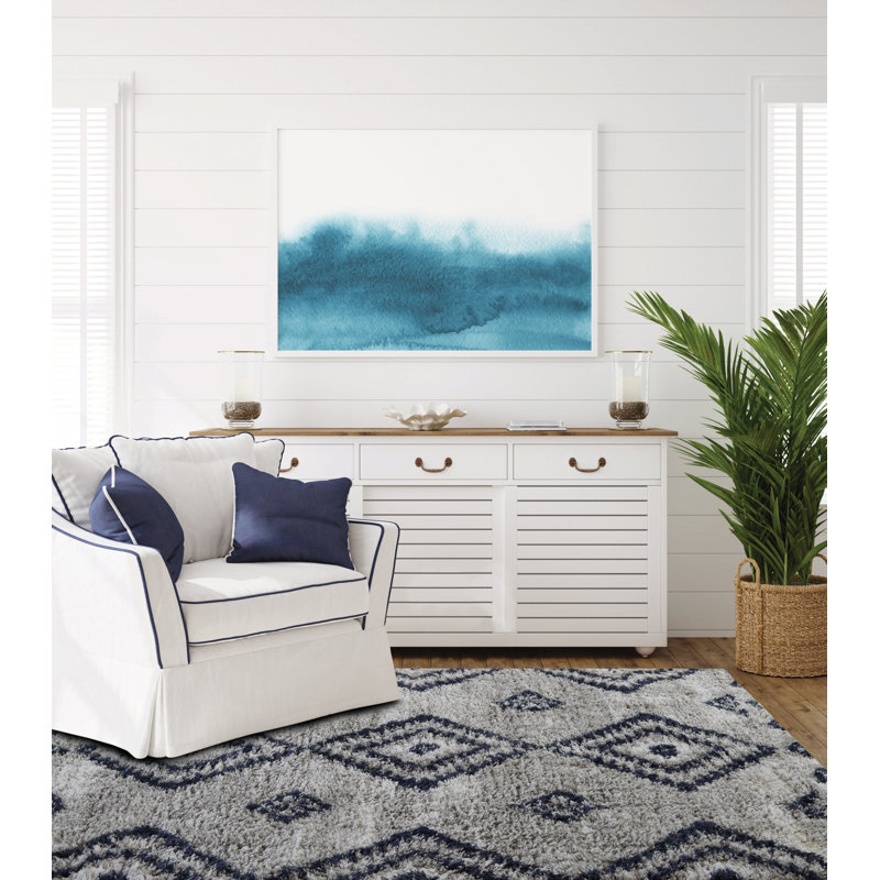 Nautica Geometric Shag Gray/Navy Area Rug | Wayfair