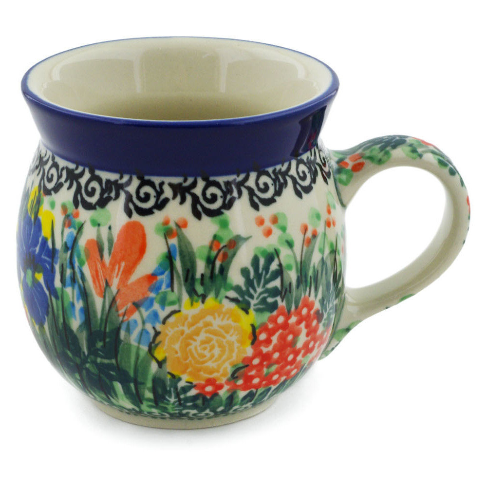 Polmedia Polish Pottery 8 Oz Stoneware Bubble Mug - Iris Bouquet | Wayfair