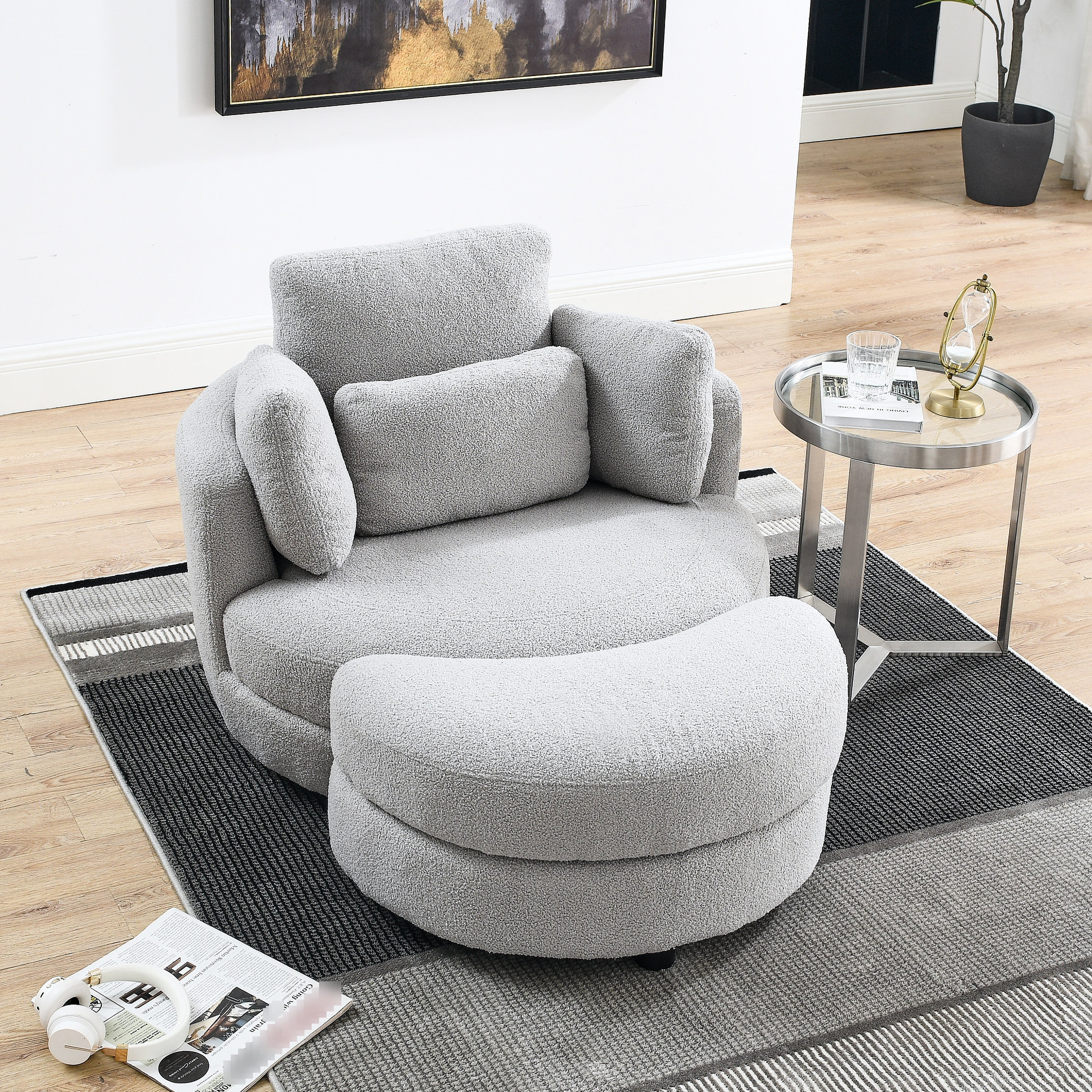 Latitude Run® Comfy Oversized Swivel Chair With Storage - Round , Grey ...