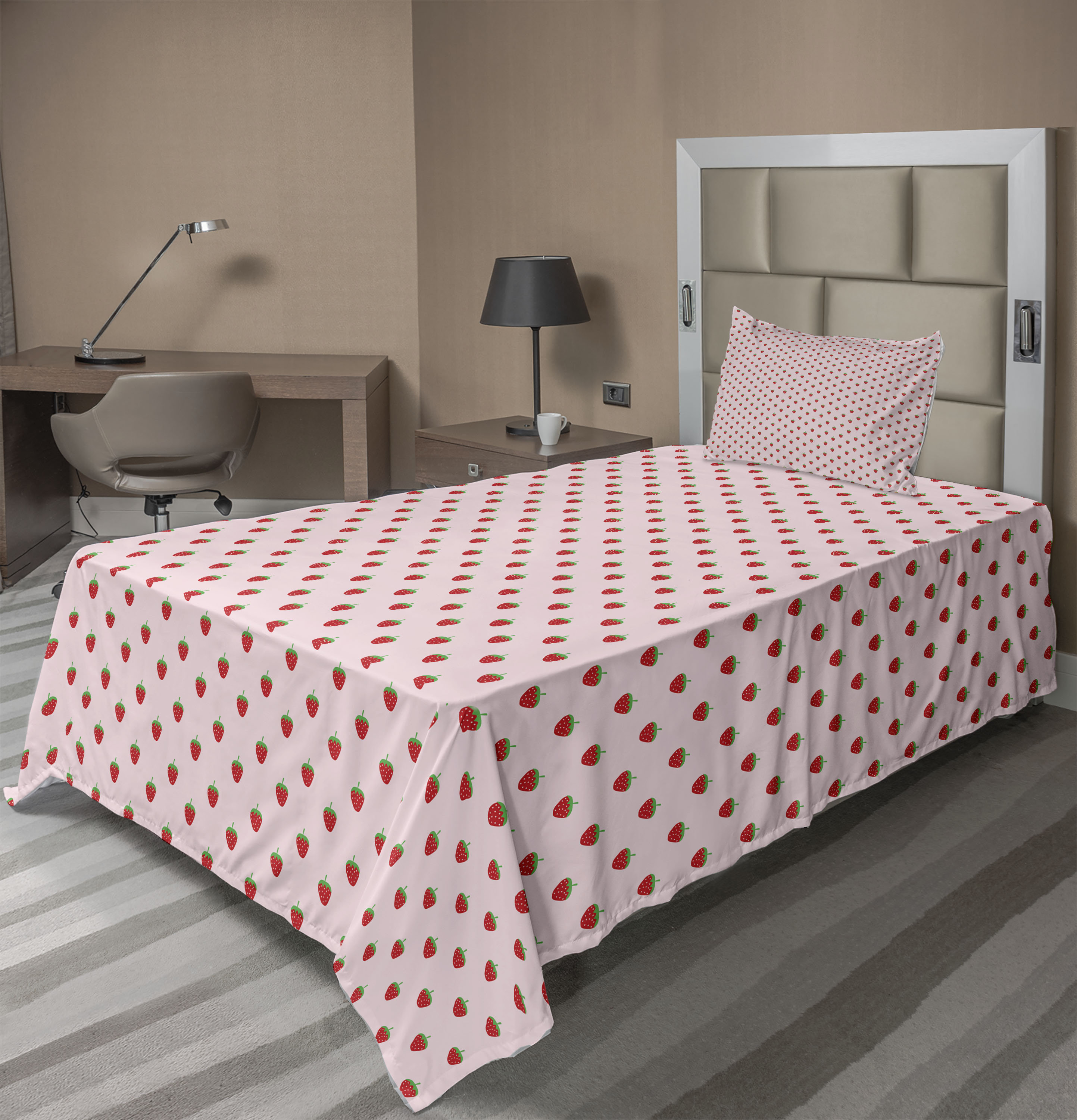Ambesonne Strawberry Sheet Set Repeating Berry Fruits Dark Pink and ...
