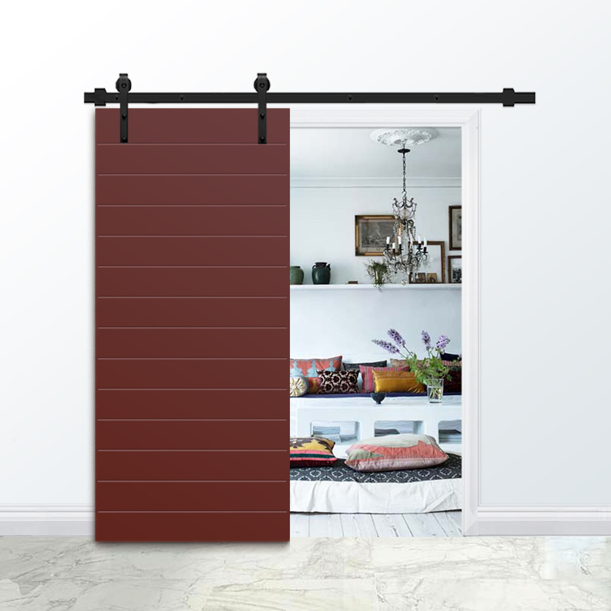 Calhome Panelled Manufactured Wood And Metal Painted Interior Sliding ...