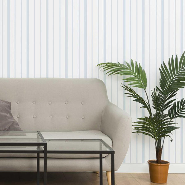 Ebern Designs Blue and White Striped 8.5' L x 24" W Peel and Stick ...