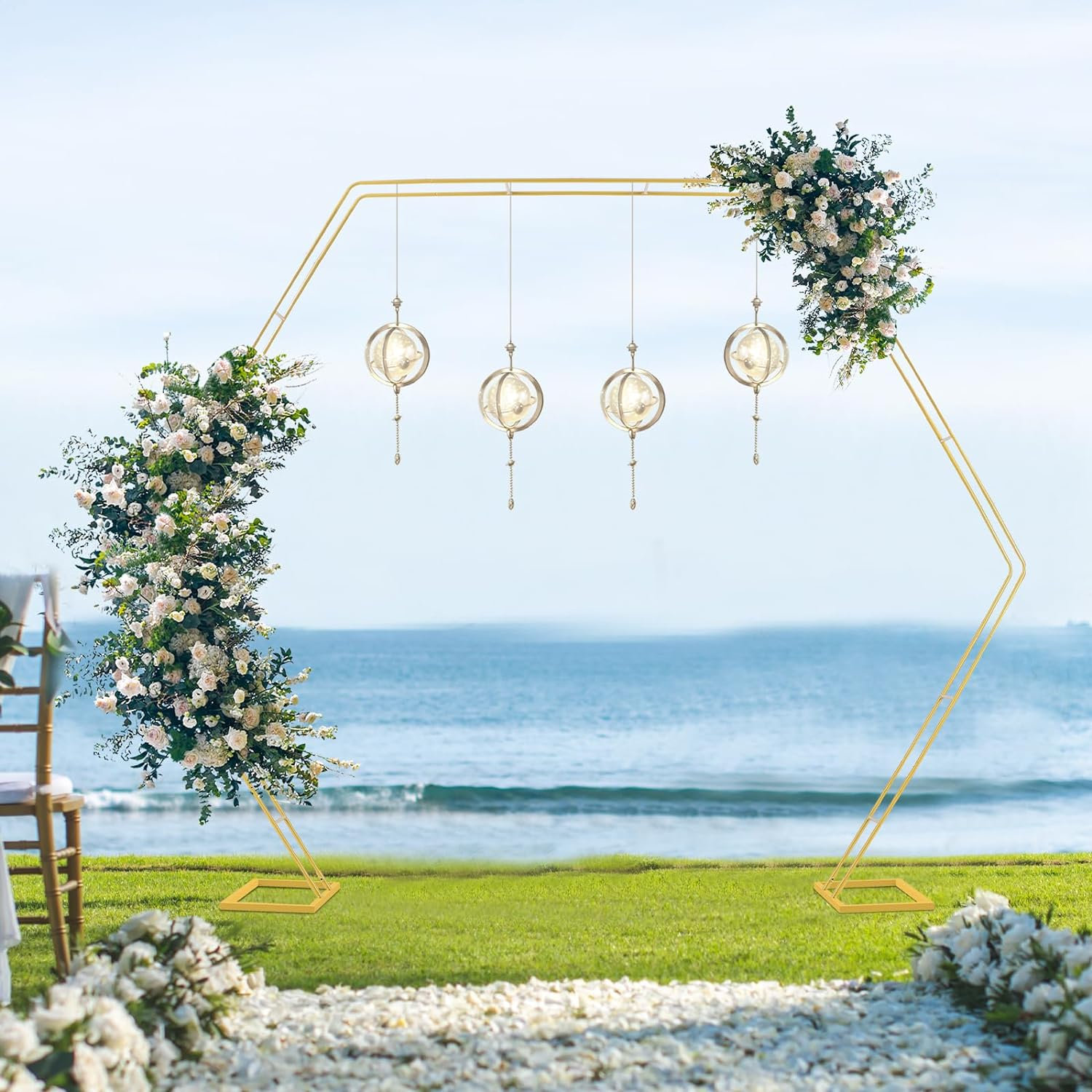 IMPIAR Arch Backdrop Stand 7.2FT Wedding Arches Gold Heptagonal Metal ...