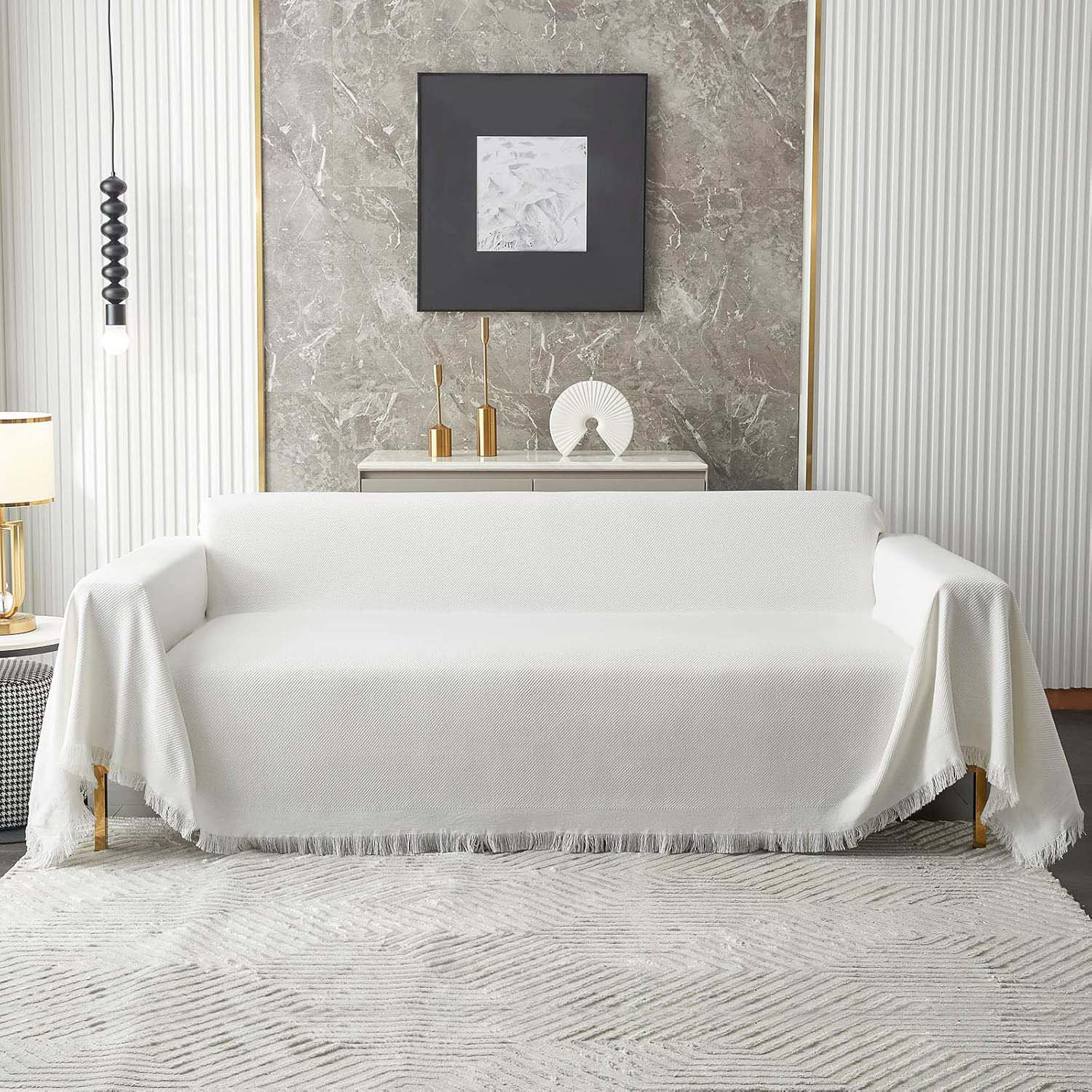 Gracie Oaks White Couch Cover For Sectional Sofa Covers For 3 Cushion ...