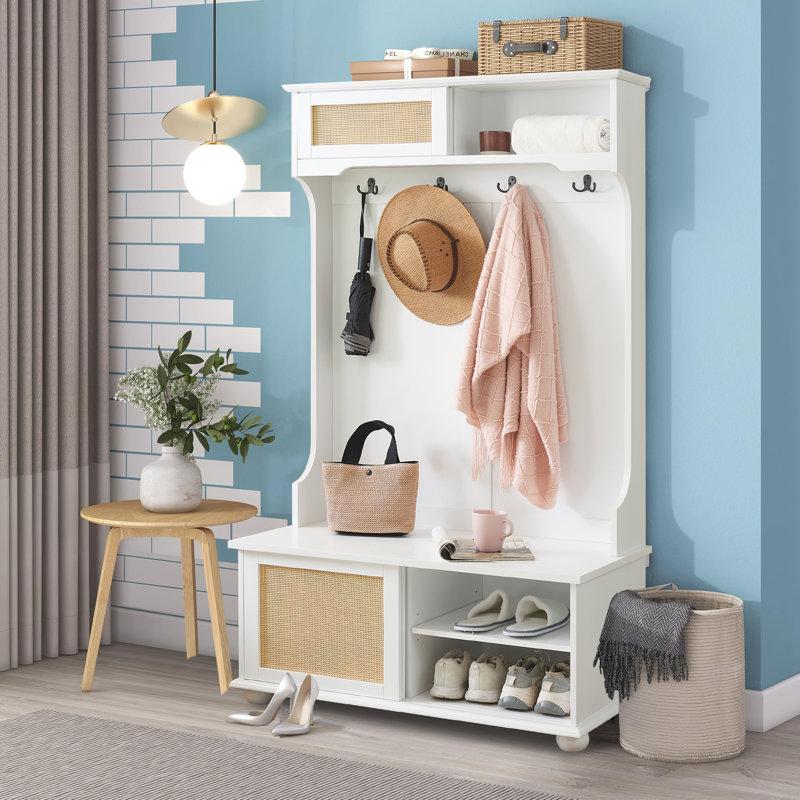 Bay Isle Home™ Aiyub 4-In-1 Hall Tree Entryway Coat Rack w/ Solid Wood ...