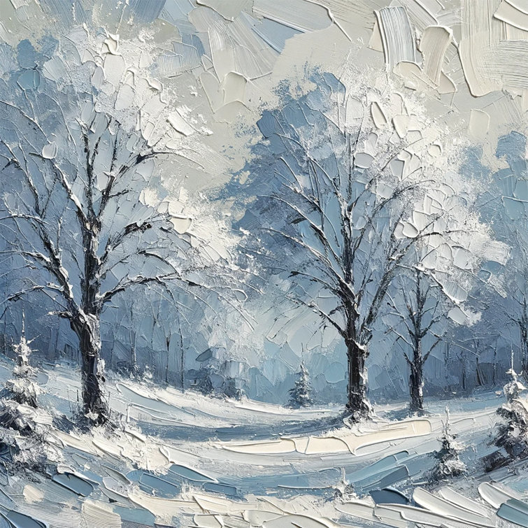 Millwood Pines Winter's Embrace: Textured Twin Trees In Snow On Canvas ...