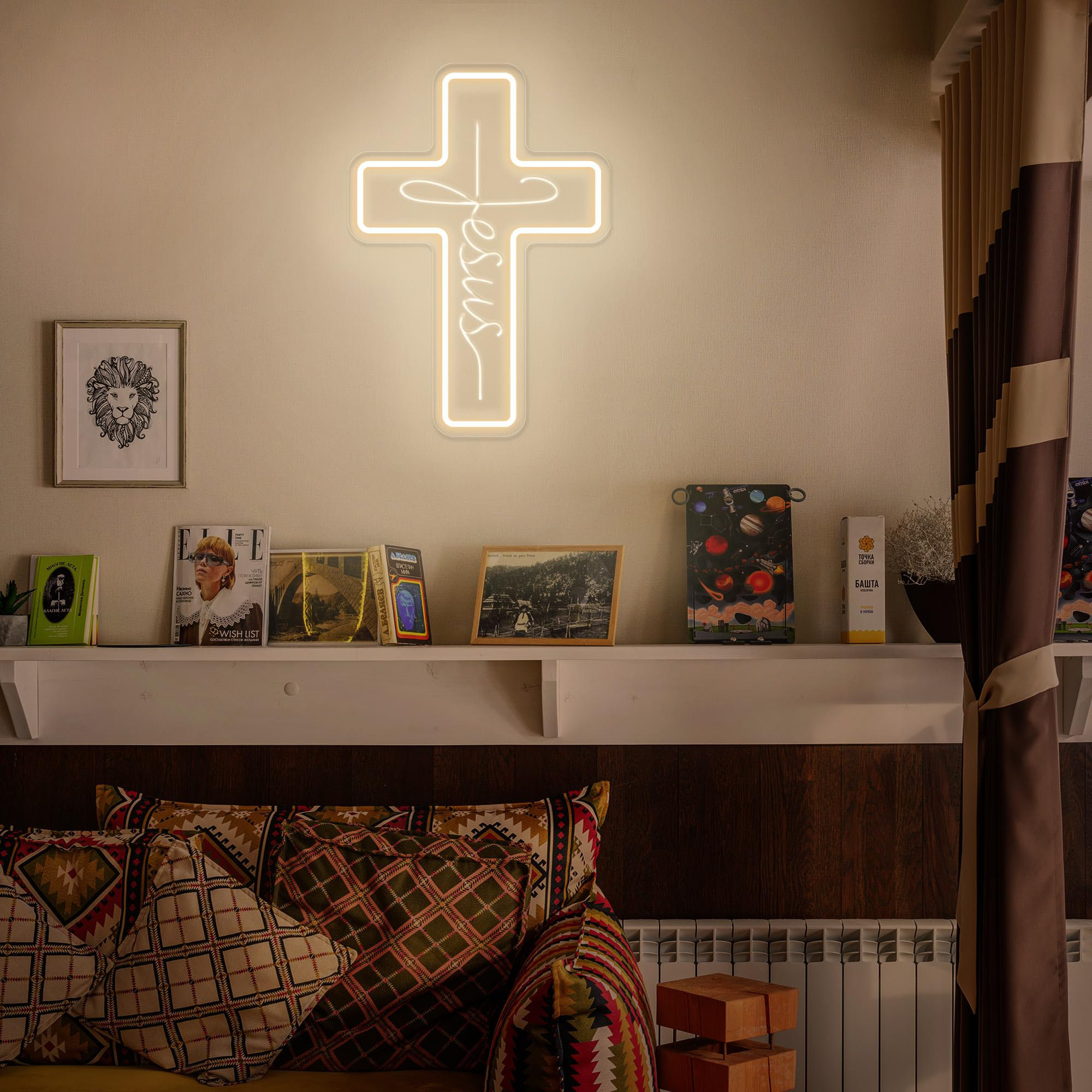 The Holiday Aisle® Jesus Cross Neon LED Sign, Dimmable Wall Decor ...