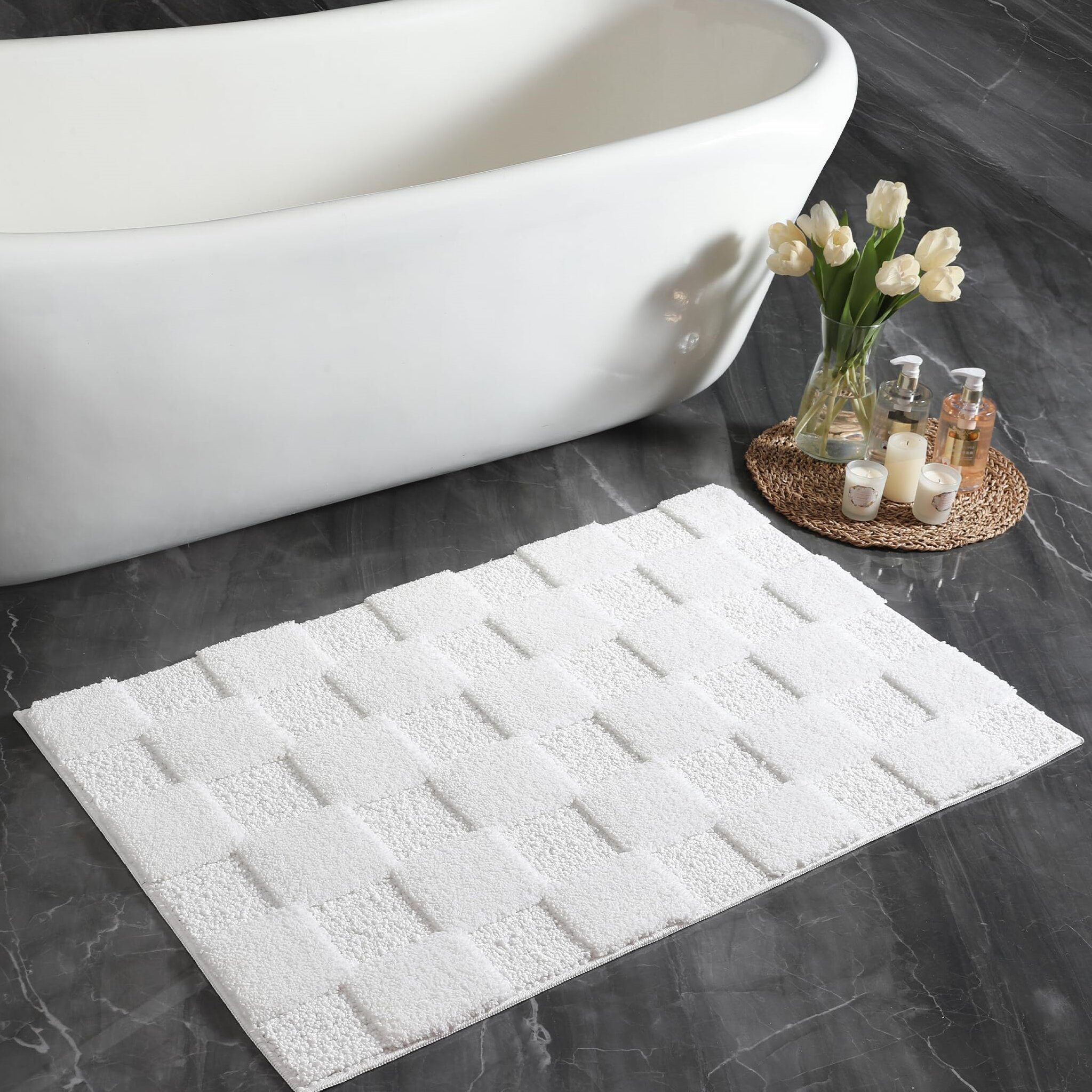 ENOLIL Bathroom Rug Sets 3 Pieces,Non Slip Checkered Bath Mat Washable ...
