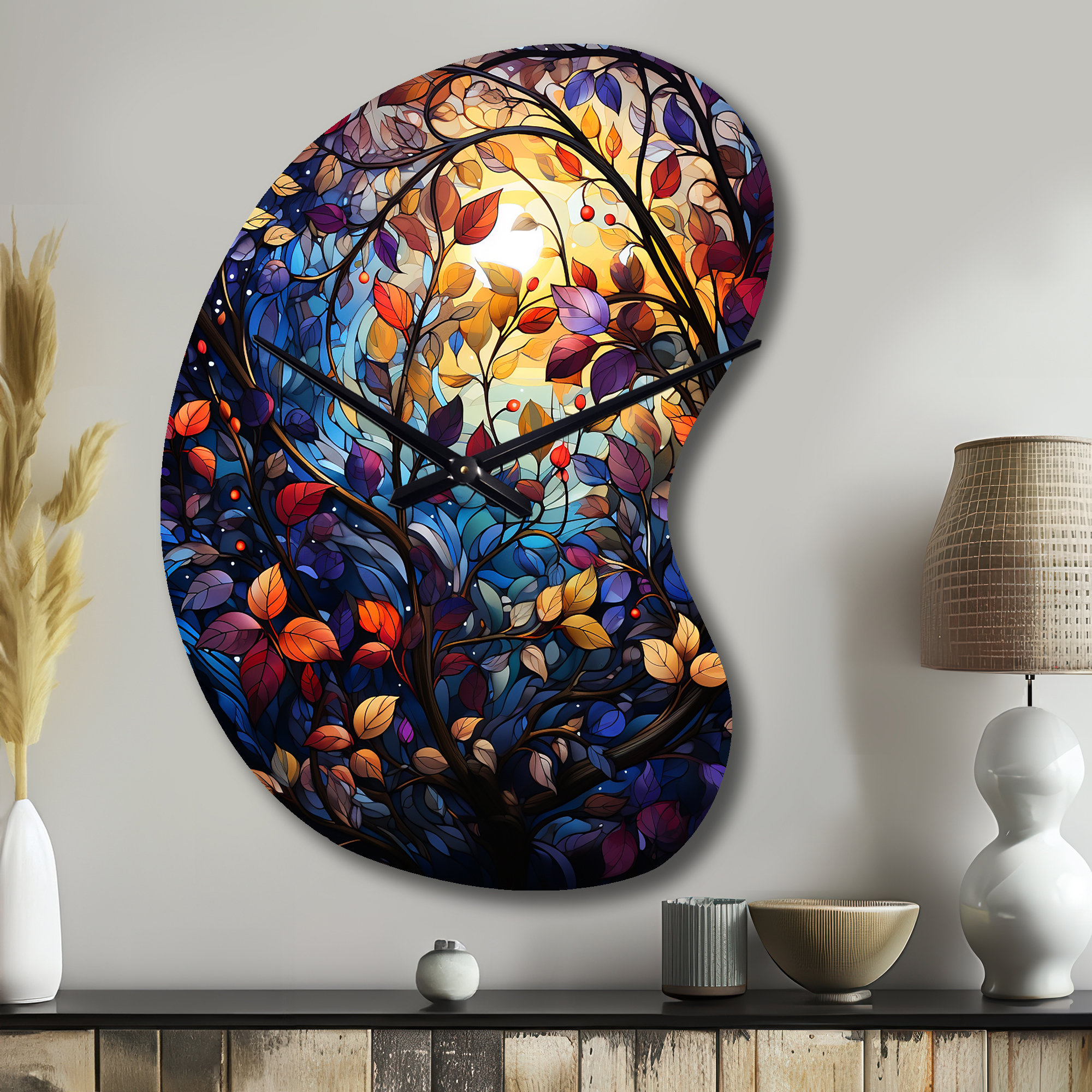 Design Art Multicolor Vibrant Vines III - Botanicals Asymmetrical Metal ...