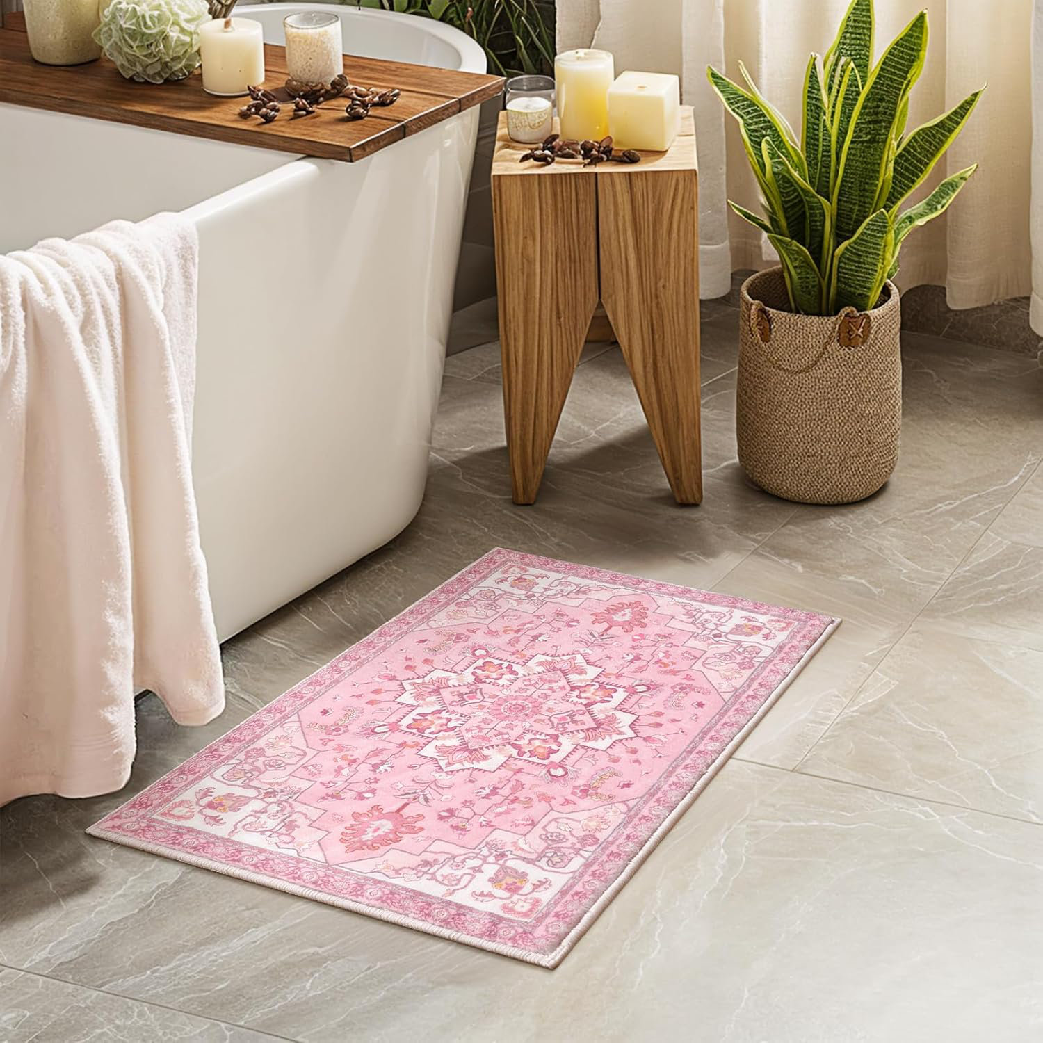 Bungalow Rose Vintage Bathroom Rugs Non Slip Washable 18"X26" Boho ...