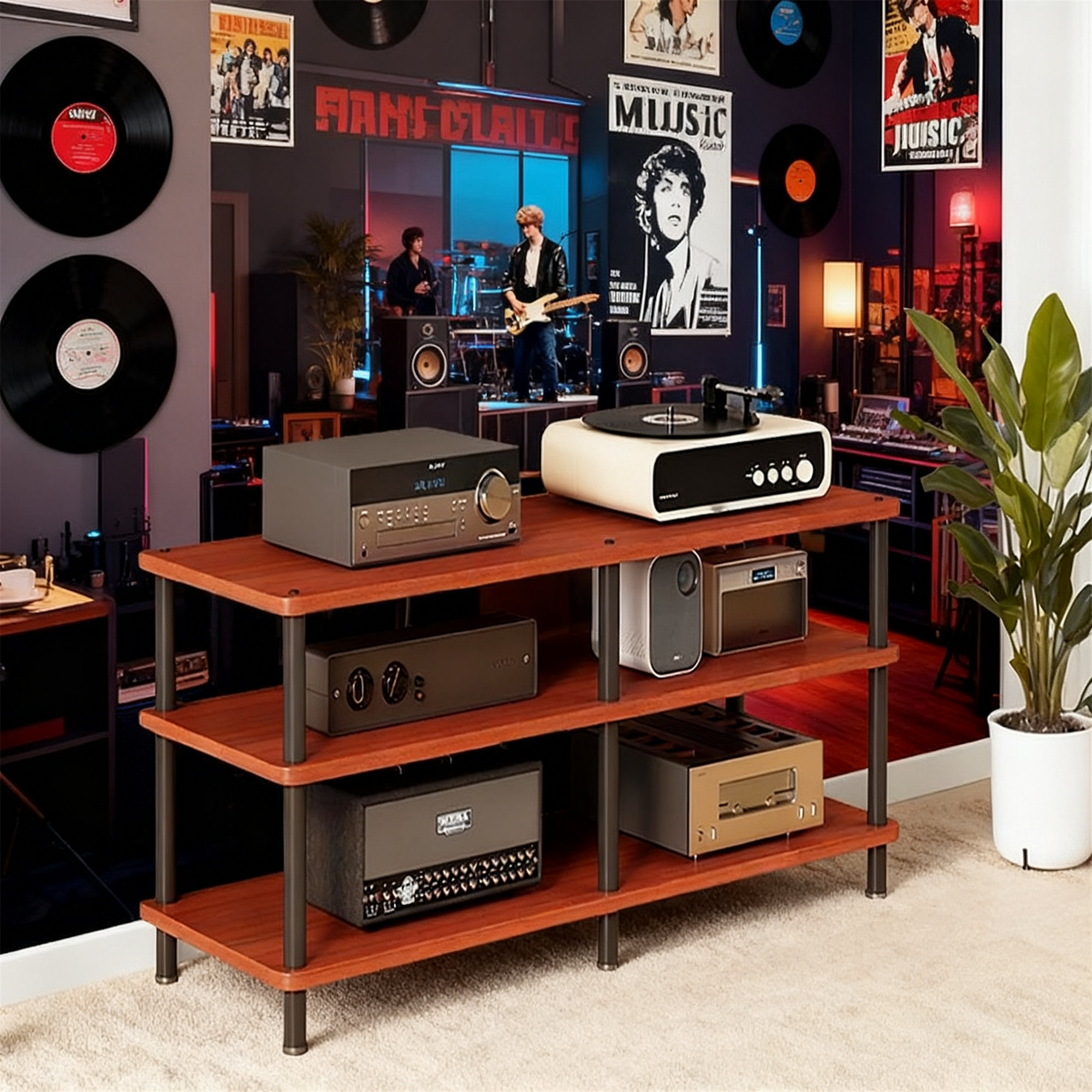 17 Stories 3-Tier Audio Rack, Record Player Stand, Stereo Component ...