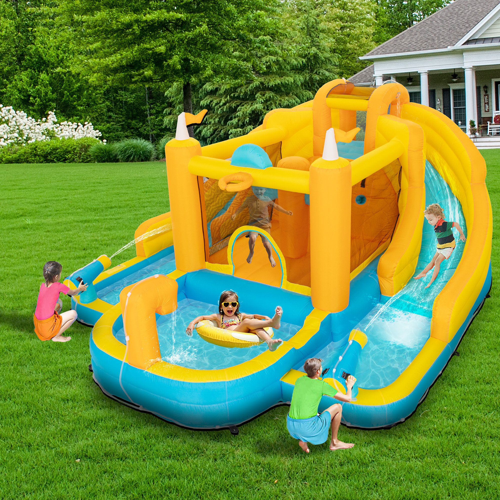 ECLIFE Birds Theme Outdoor Inflatable Water Slides Bounce Houses with ...