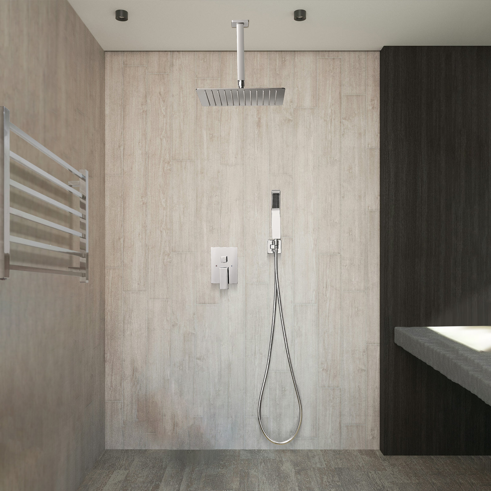 Cobbe 10" Ceiling Mounted Rainfall Shower Head Complete Shower System ...