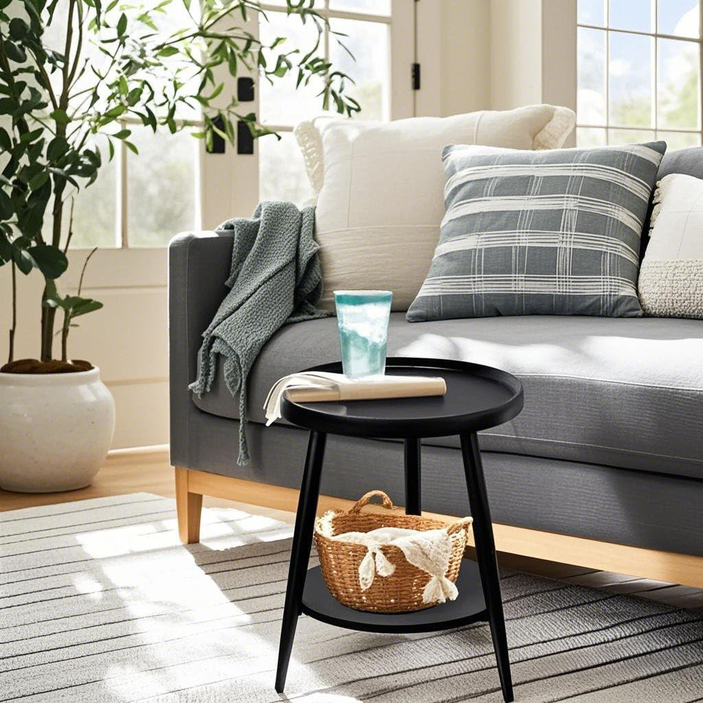 George Oliver Small Side Table, Wood Side Table 2-Tier, Round End Table ...