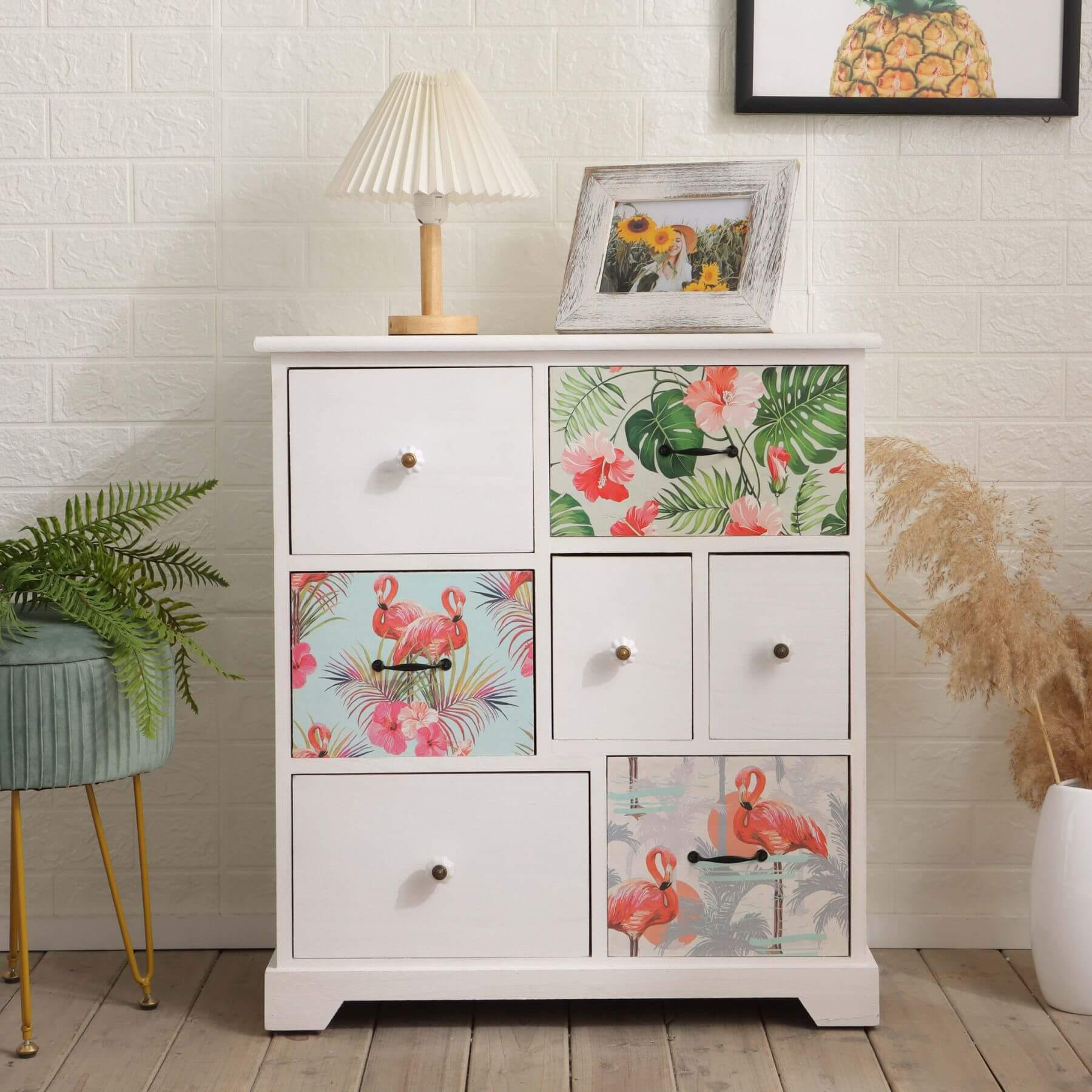 17 Stories Aagat Fully Assembled 7 Drawer Floral Chest of Drawers ...