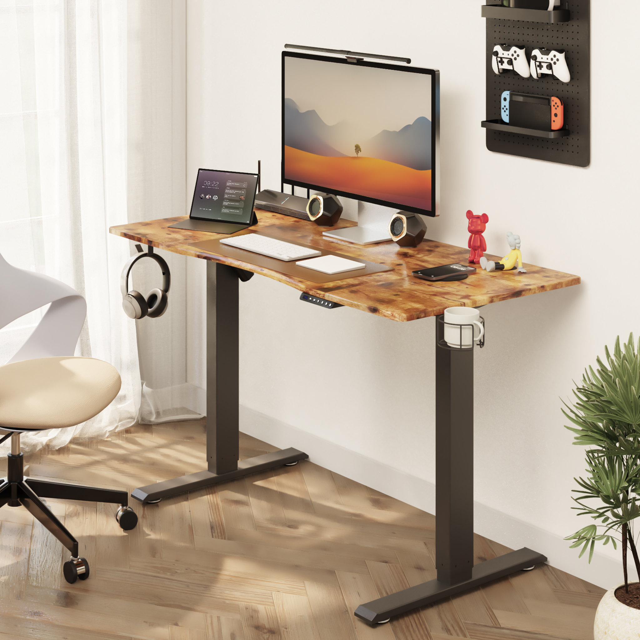 Ebern Designs Naitik 48''W Height Adjustable Metal Base with Desk | Wayfair