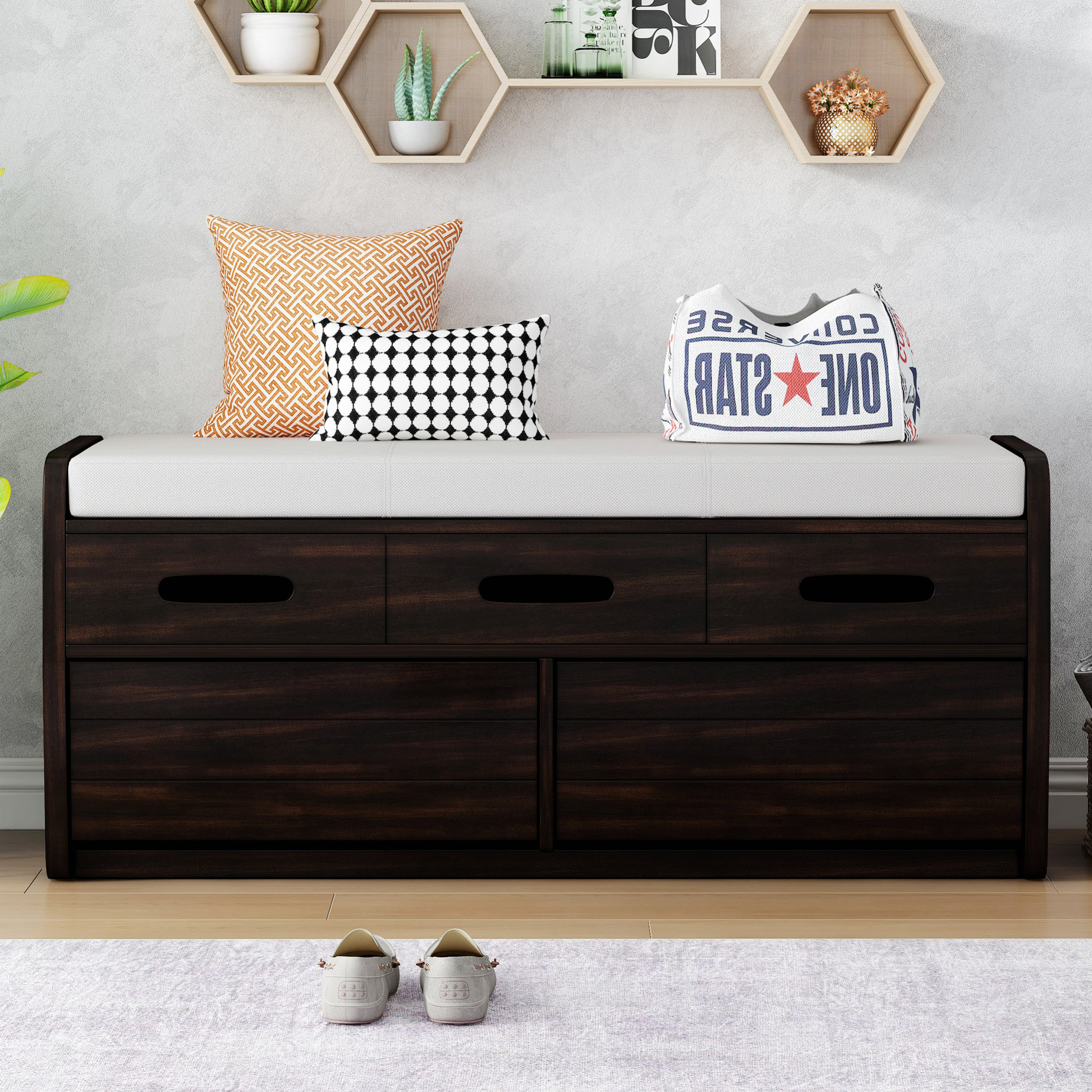 Lark Manor™ Bench, Rustic Storage Bench With 2 Drawers, Hidden Storage ...