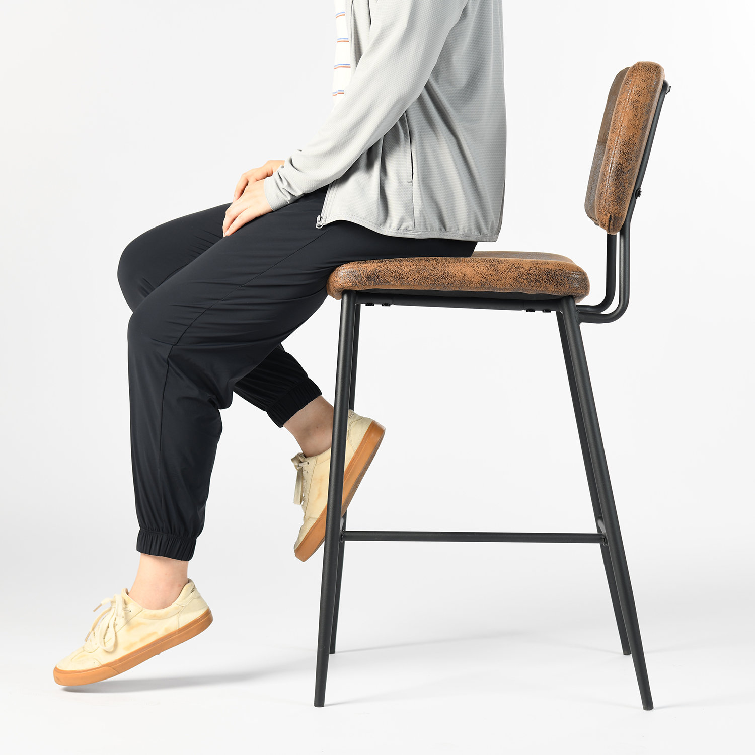 Hokku Designs Set Of Two 39" Faux Leather And Black Low Back Bar Height ...