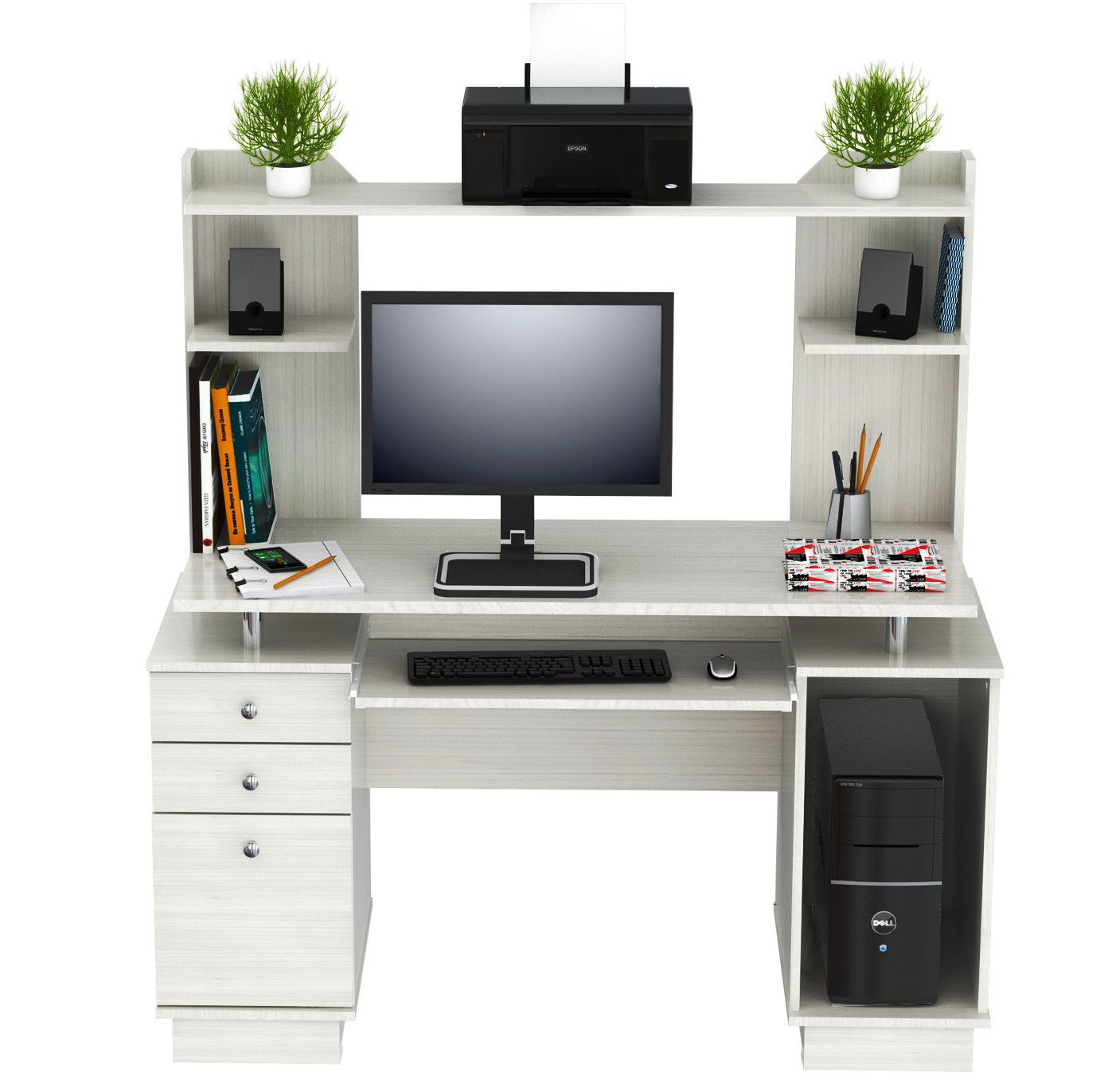 Latitude Run® Santoro 49" White Computer Desk With Three Drawers ...