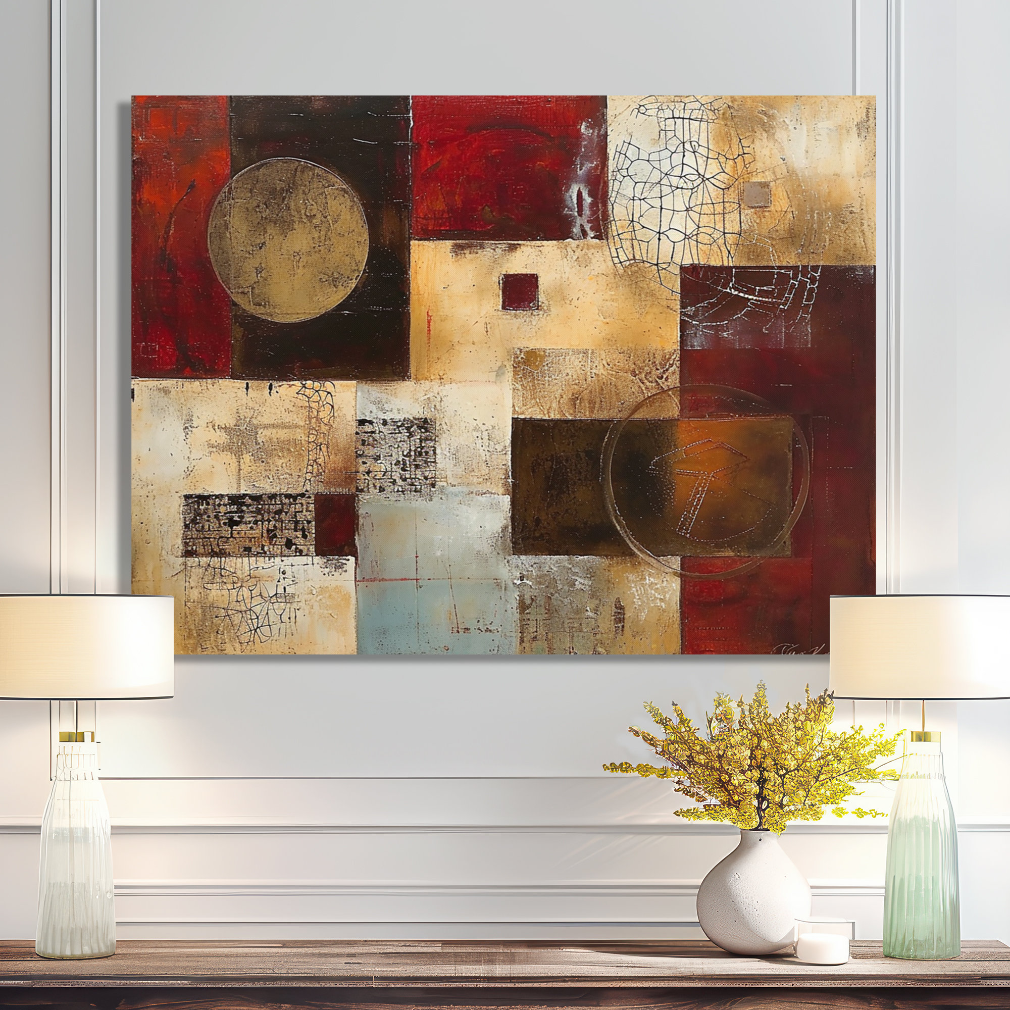 Ivy Bronx Golden Moon Cubist Abstract Faded Red - Geometric Wall Art ...