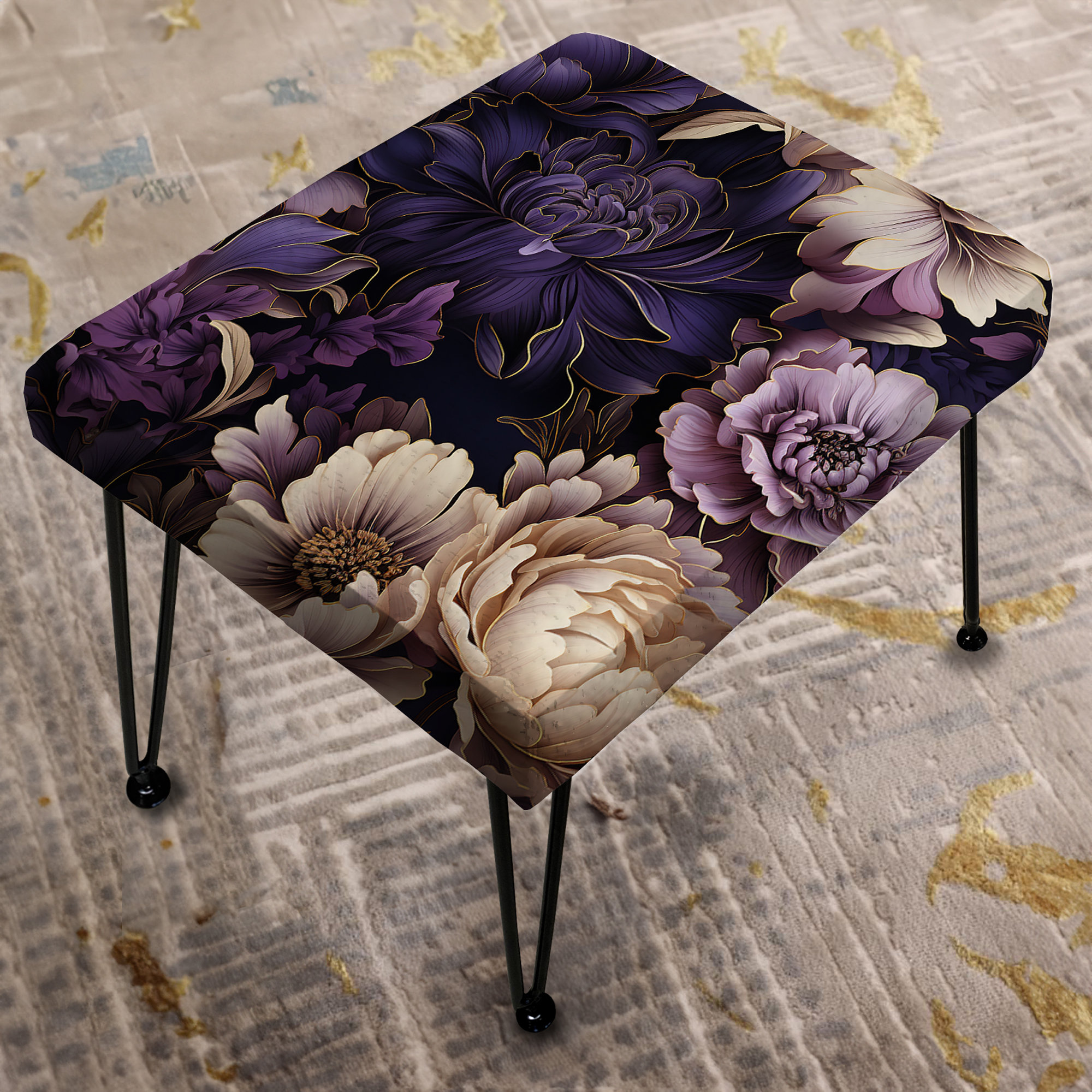 Design Art Shadowed Blossoms Moody Patterns - Floral Rectangle Ottoman ...
