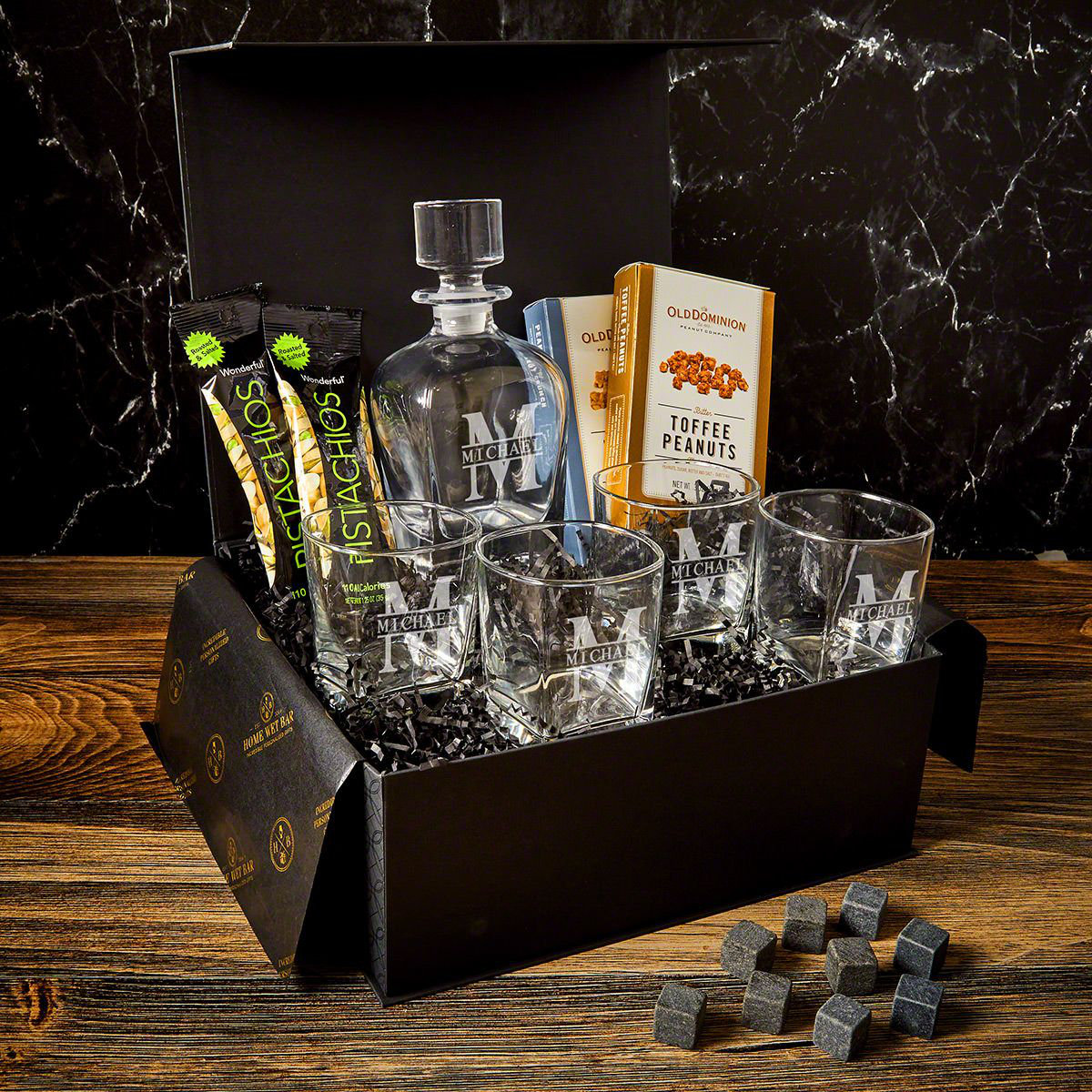 Home Wet Bar Oakmont Engraved Luxury 11 Pc Draper Whiskey Decanter Set ...