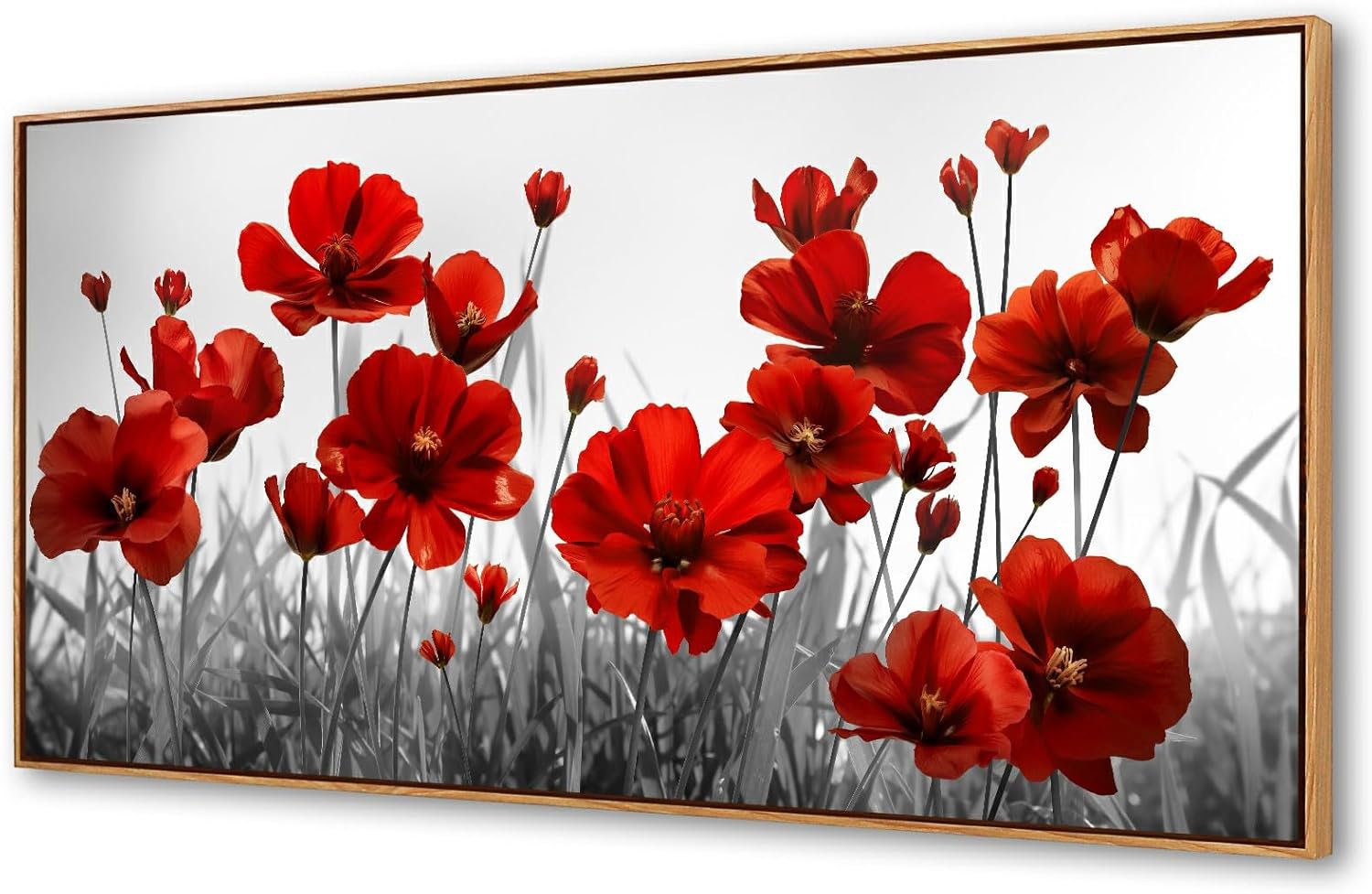 KELIVOR Canvas Wall Art Black And White Plant Red Flower Canvas Print ...