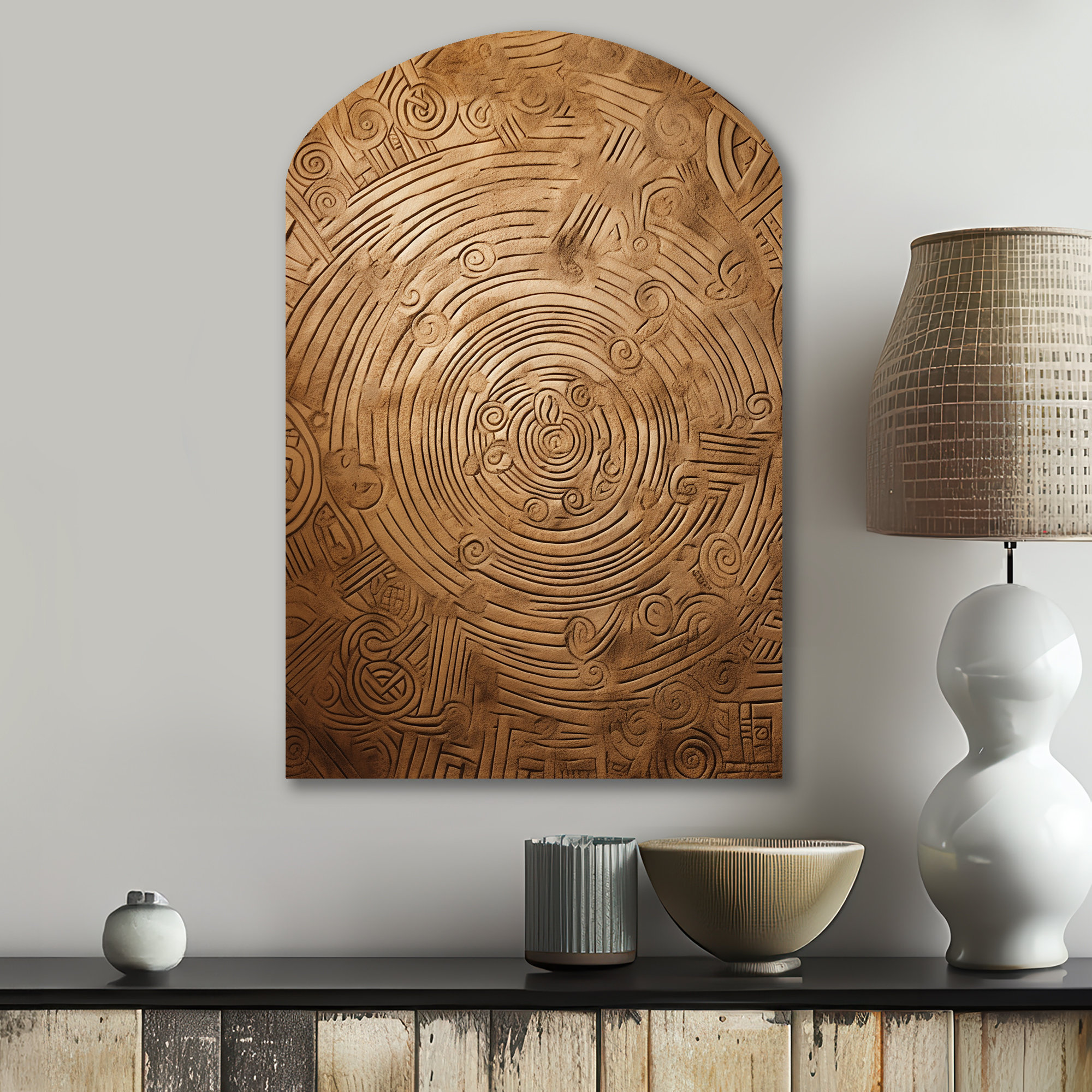 Design Art Gold Maze - Boho Feather Arch Shape Asymmetric Metal Wall ...