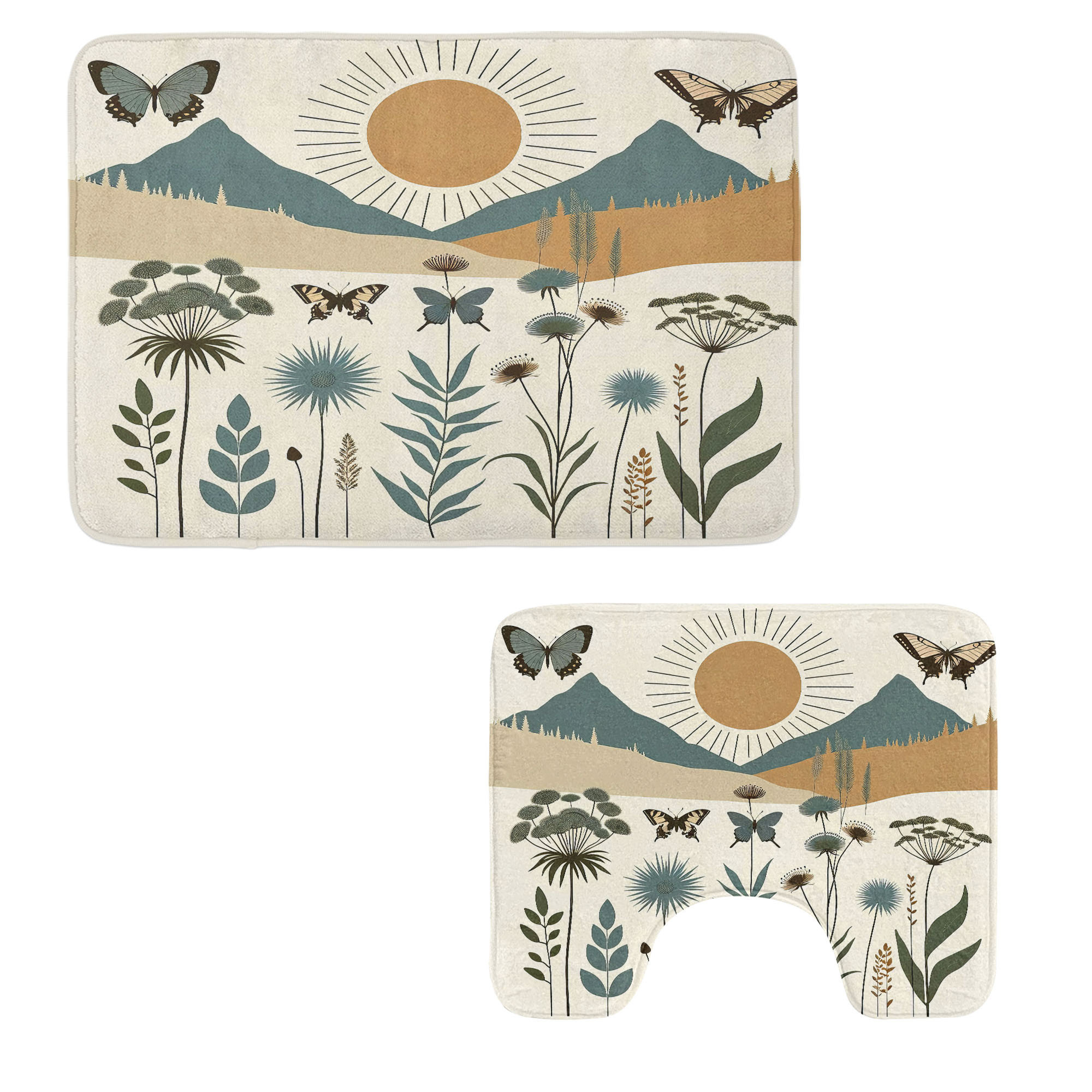 East Urban Home Boho Bathroom Rug Set 2 Pieces Rectangle & Contour Mats ...