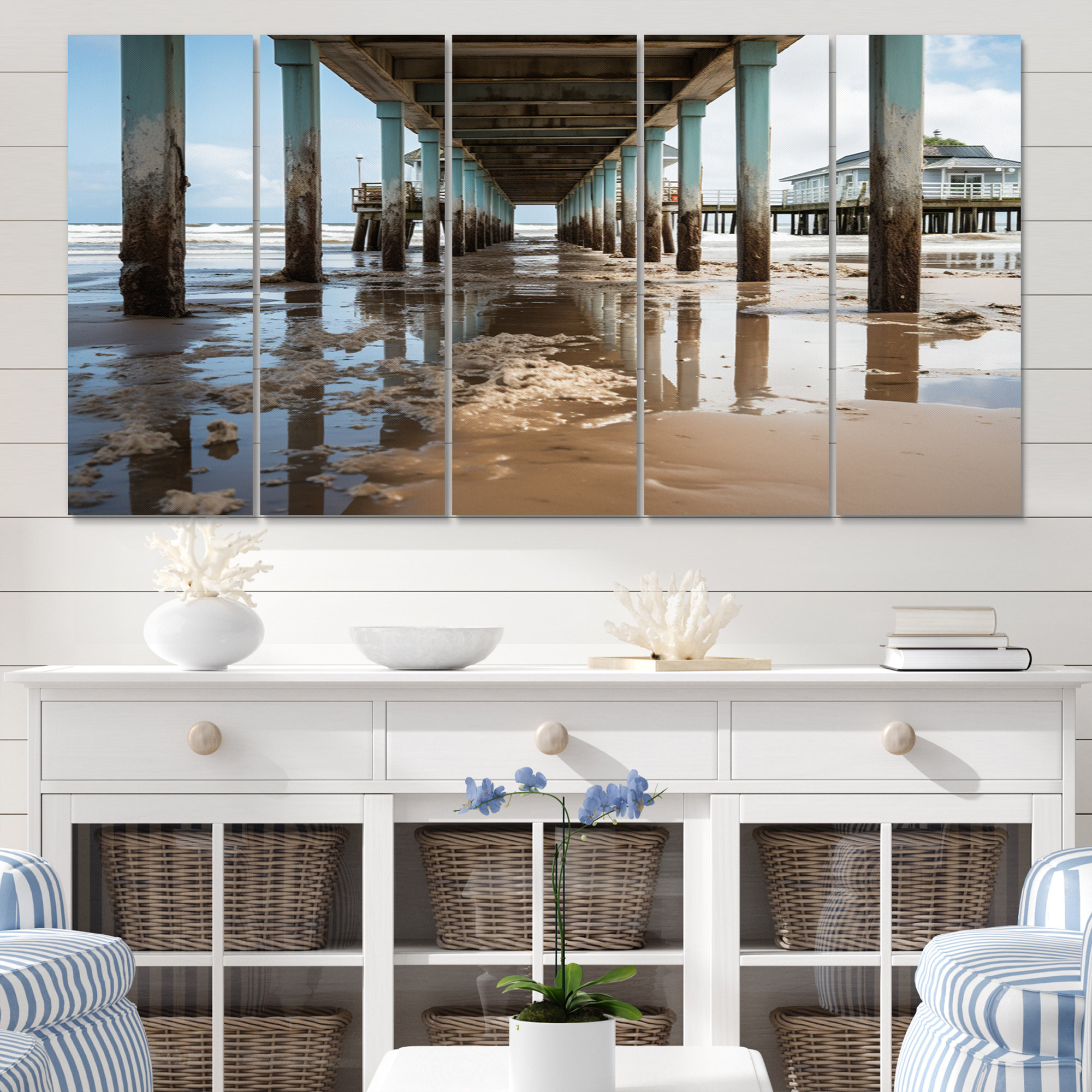 Dovecove Pier Abstract Pier An I - Coastal Pier Wall Decor - 5 Equal ...