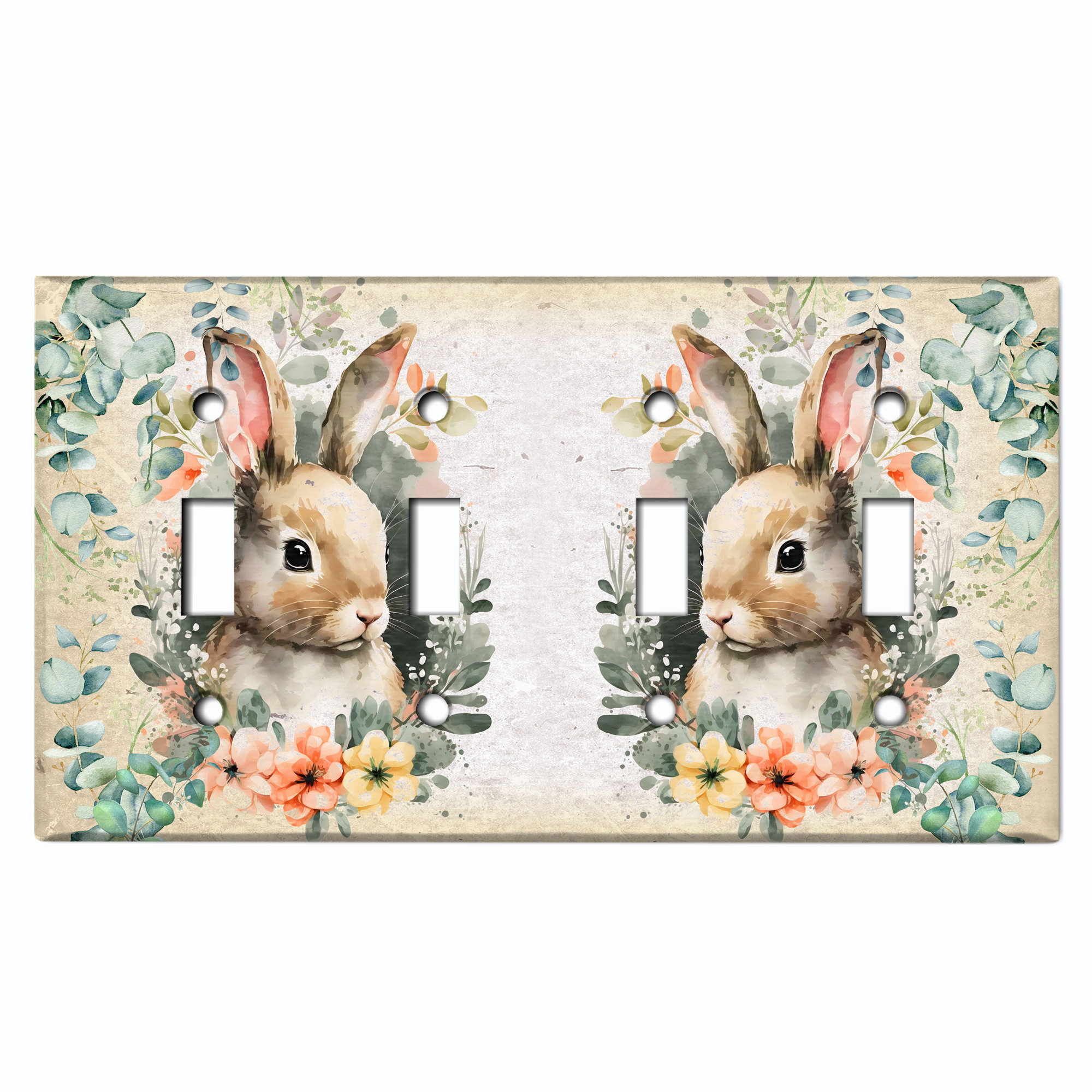 WorldAcc Cute Rabbit 4-Gang Toggle Light Switch Wall Plate | Wayfair