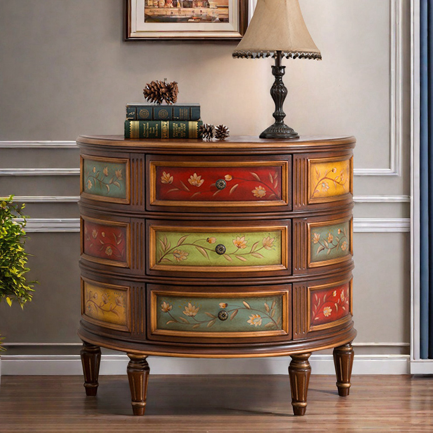 Morpho Nest Creations Half-Round 3-Drawer Entryway Console Accent Chest ...