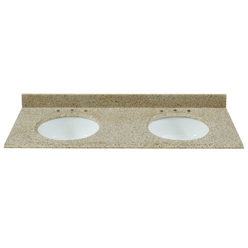 Tile & Top 61'' Granite Double Vanity Top with Sink and 3 Faucet Holes ...