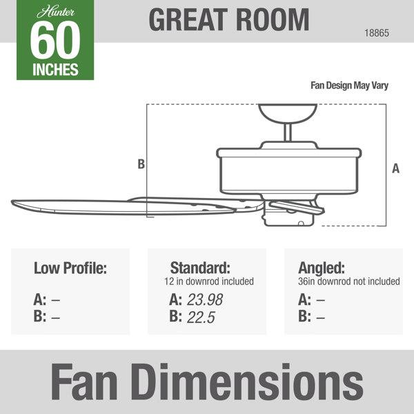 Hunter Fan 60" 1886 Series 2 - Blade Standard Ceiling Fan with Pull ...