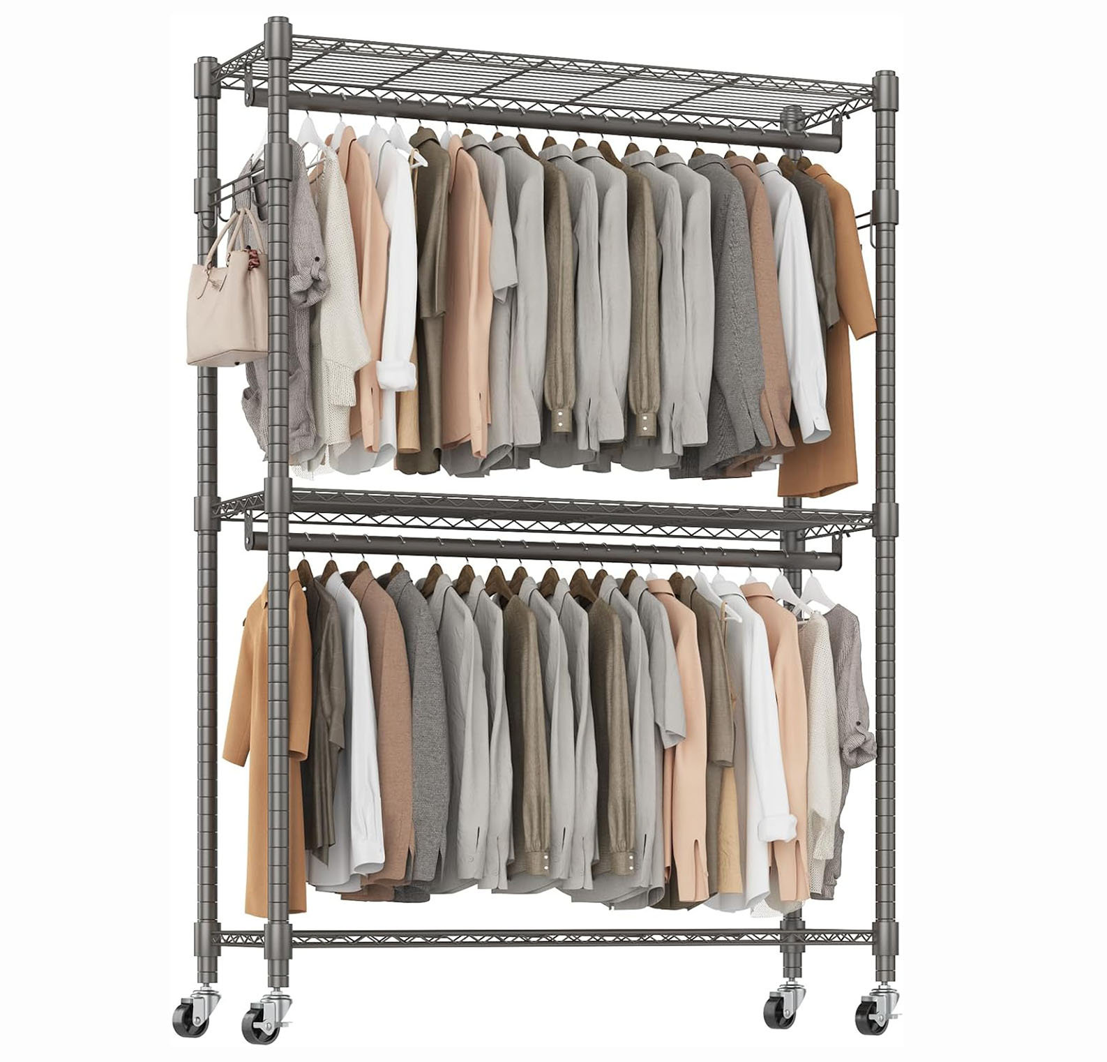 Hokku Designs Heavy Duty Garment Rack on Wheels, Rolling Clothes Racks ...