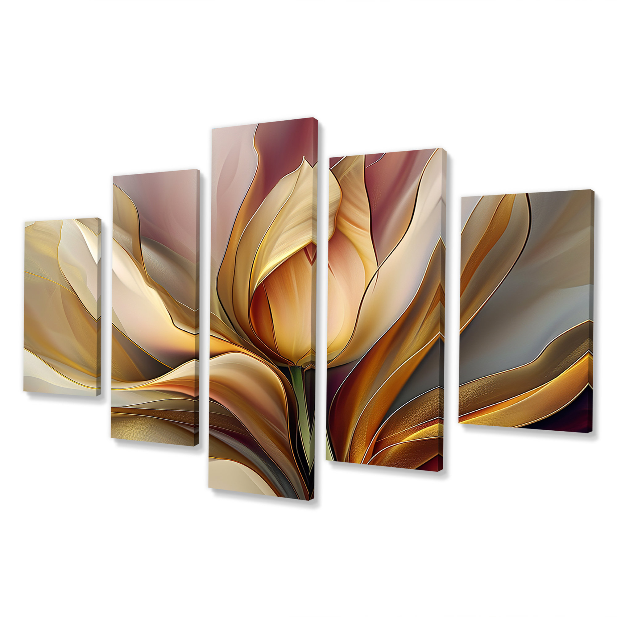 Mercer41 Yellow Tulip Minimal Liquid I - Tulip Wall Art Canvas 5 Piece ...