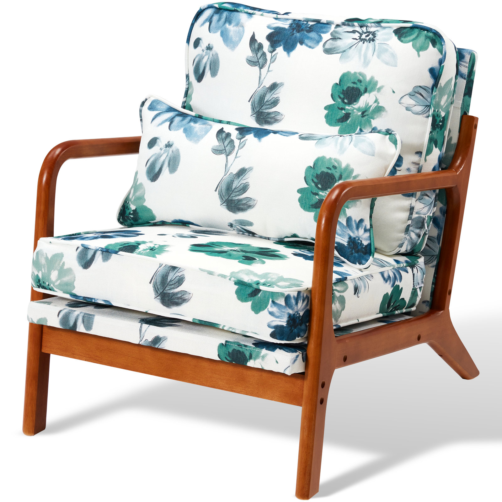 George Oliver 28.7" Wide Solid Wood Accent Chair Upholstered Armchair ...