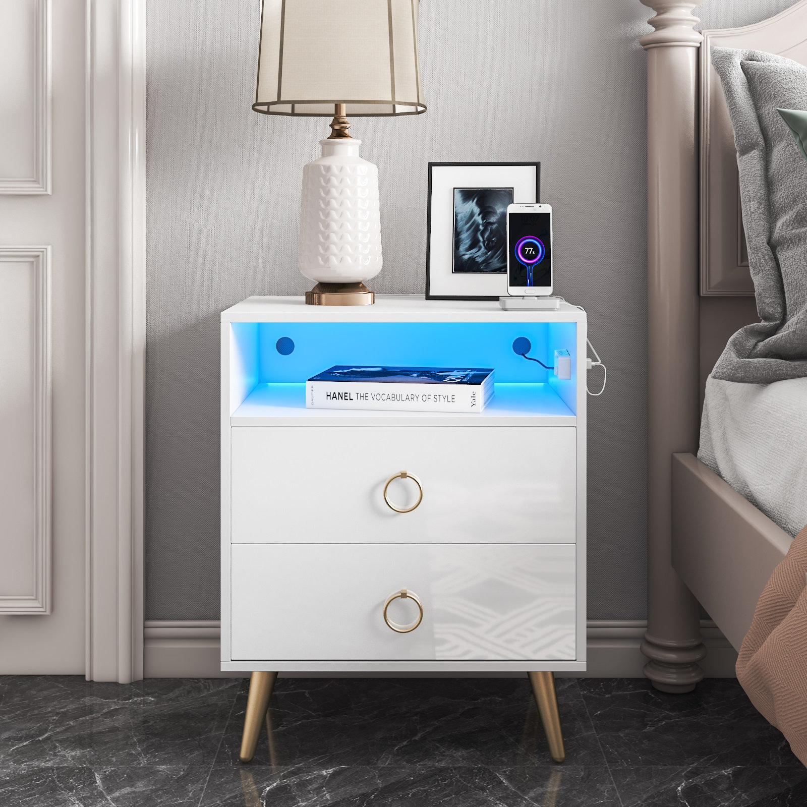 Ivy Bronx Manufactured Wood Nightstand with Charging Station and Multi ...
