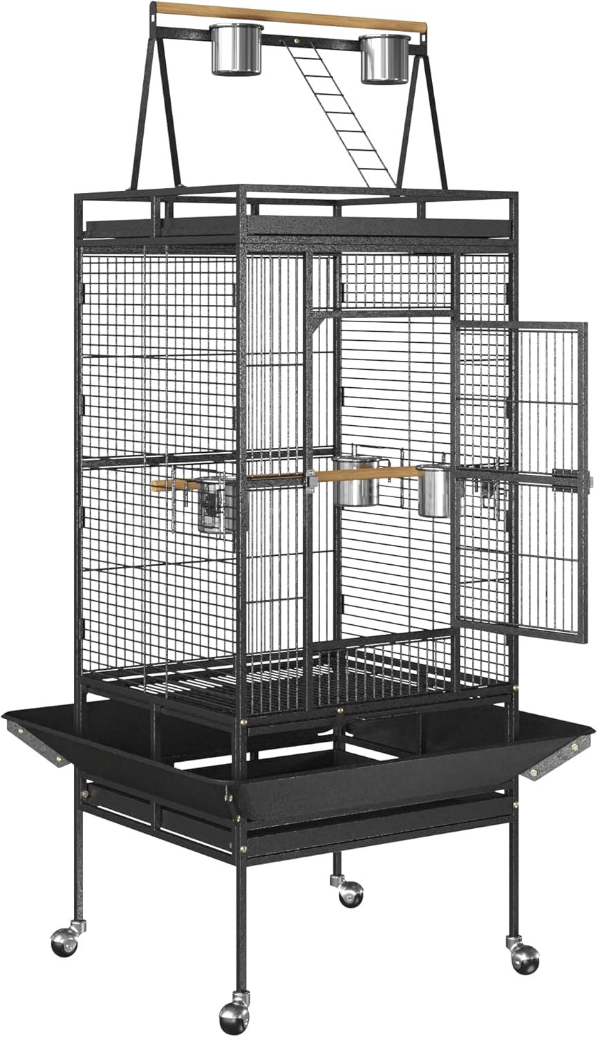 Tucker Murphy Pet™ 68-Inch Birdcage, Playtop Parrot Cage, Wrought Iron ...