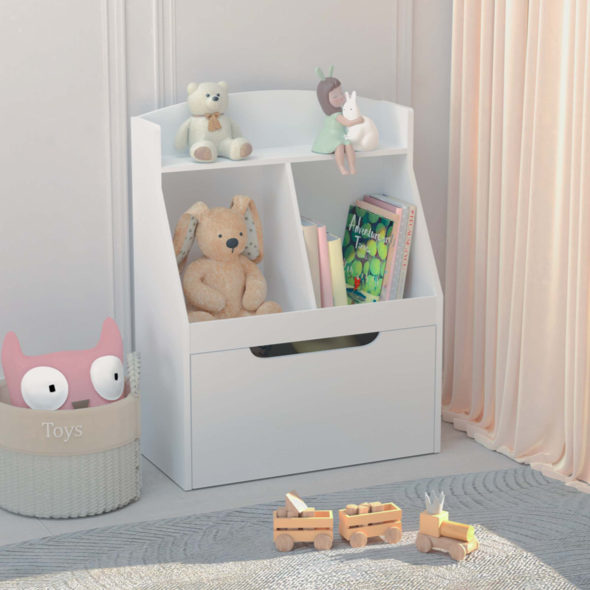 Mercer41 Kids Bookshelf With Drawer And Wheels, Children's Book Display ...