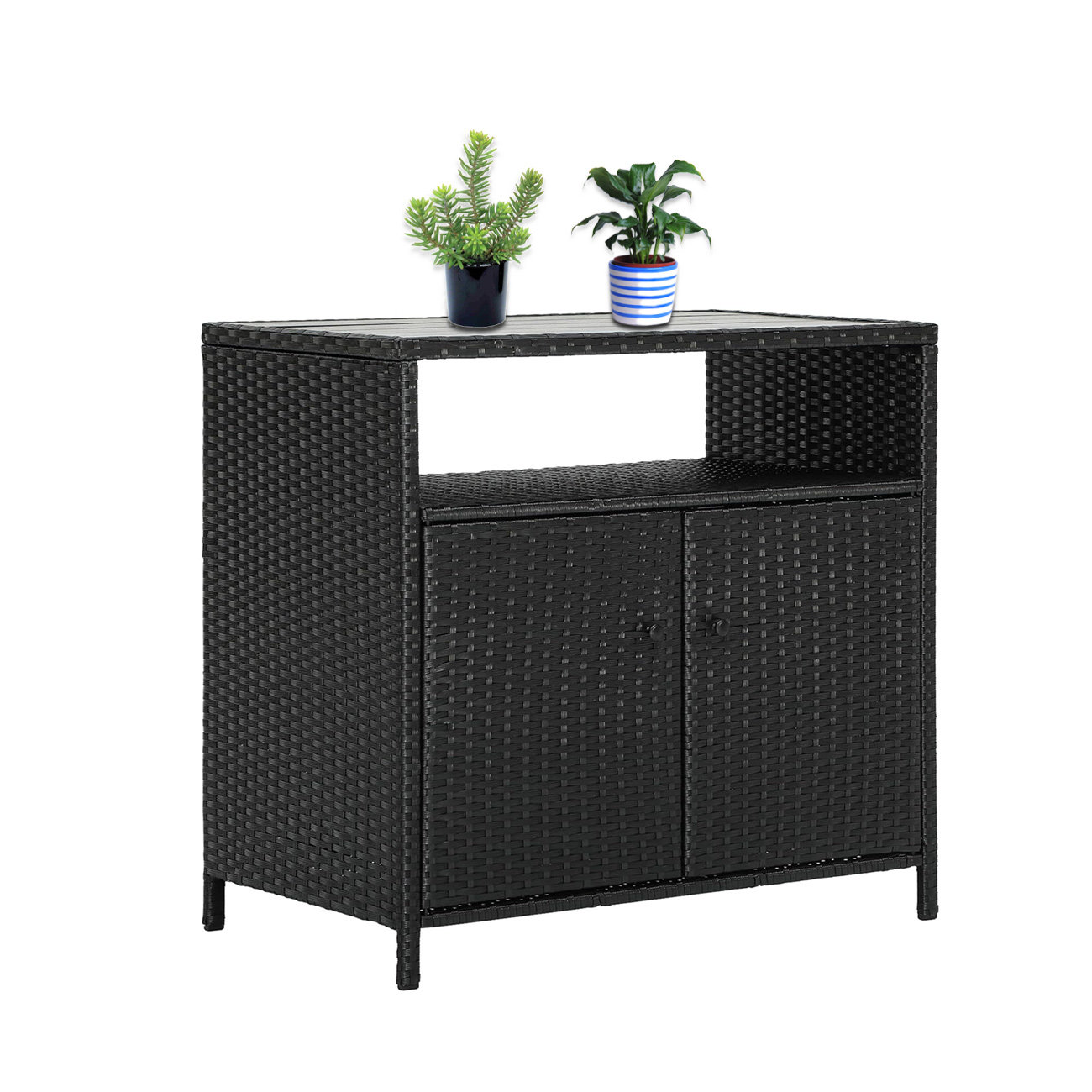 SONBIS Patio Locker, Outdoor Wicker Woven Locker With 2 Doors And ...