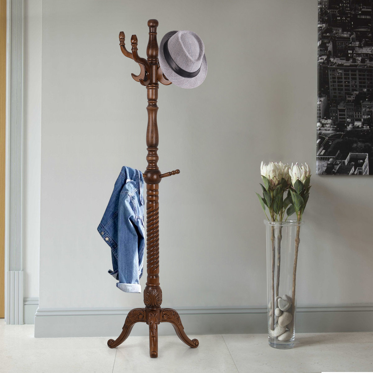 Alcott Hill® Deionta Solid Wood Freestanding 8 - Hook Coat Rack | Wayfair