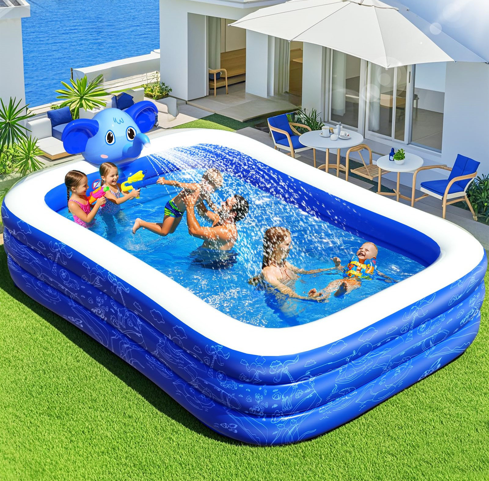 INVOTOT Inflatable Pools With Sprinkler, Elephant Inflatable Swimming ...