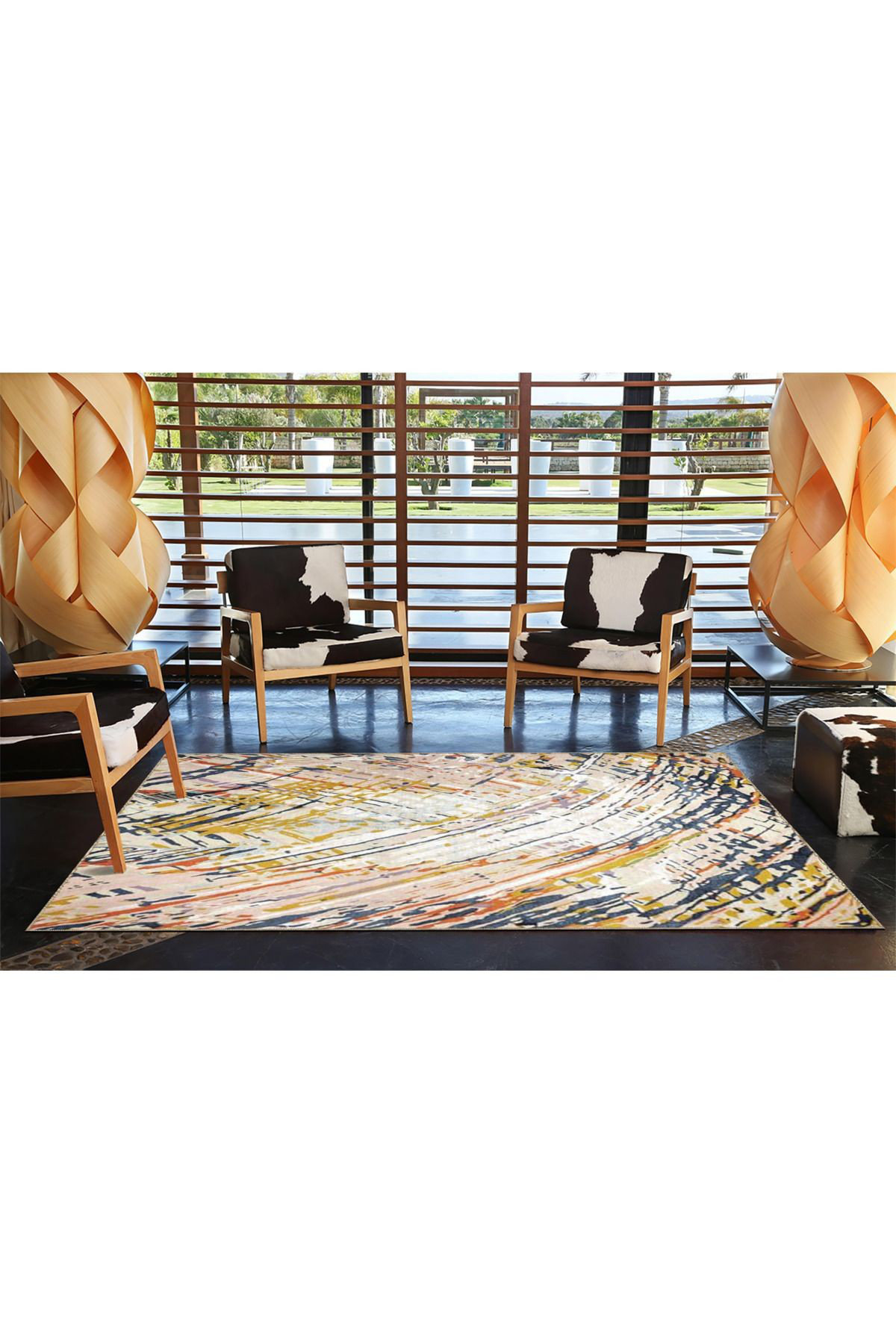 Hokku Designs Trapezoid Striped Hira Shaped Woven Base Washable Rug ...