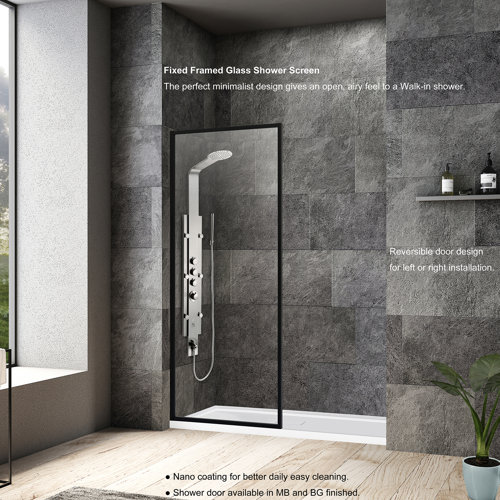 Vinnova 34'' - 34'' W x 74'' H Framed Fixed Glass Panel with Clear ...