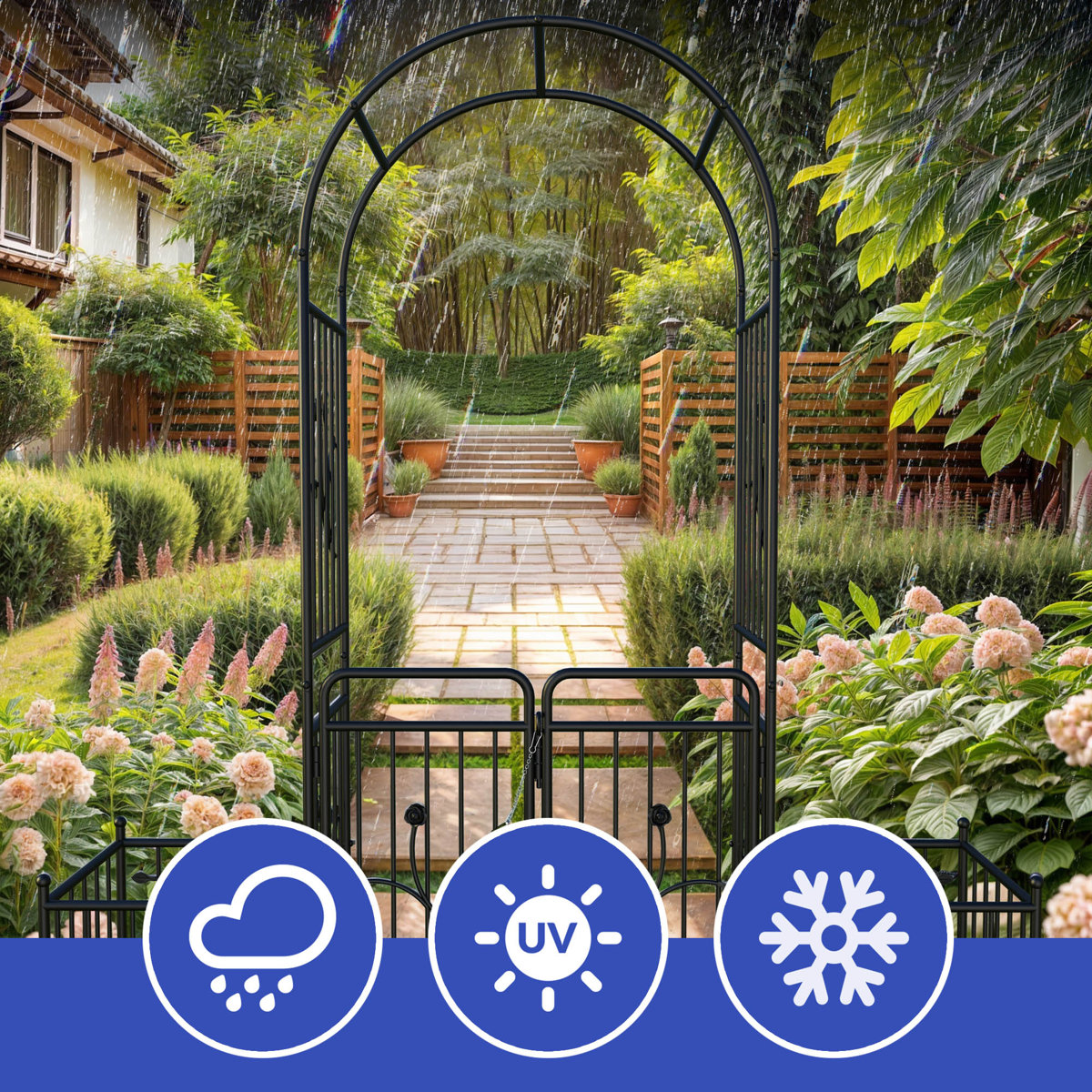 Edrosie Inc Black Garden Arbor with Lockable Door, 2 Side Planter for ...