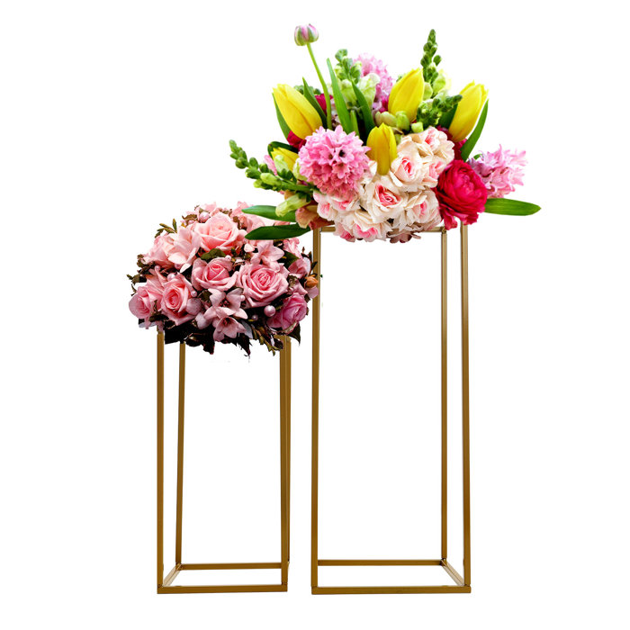 Mercer41 Cindel 4Pcs Gold Flower Floor Stand Metal Column Flower Stand ...