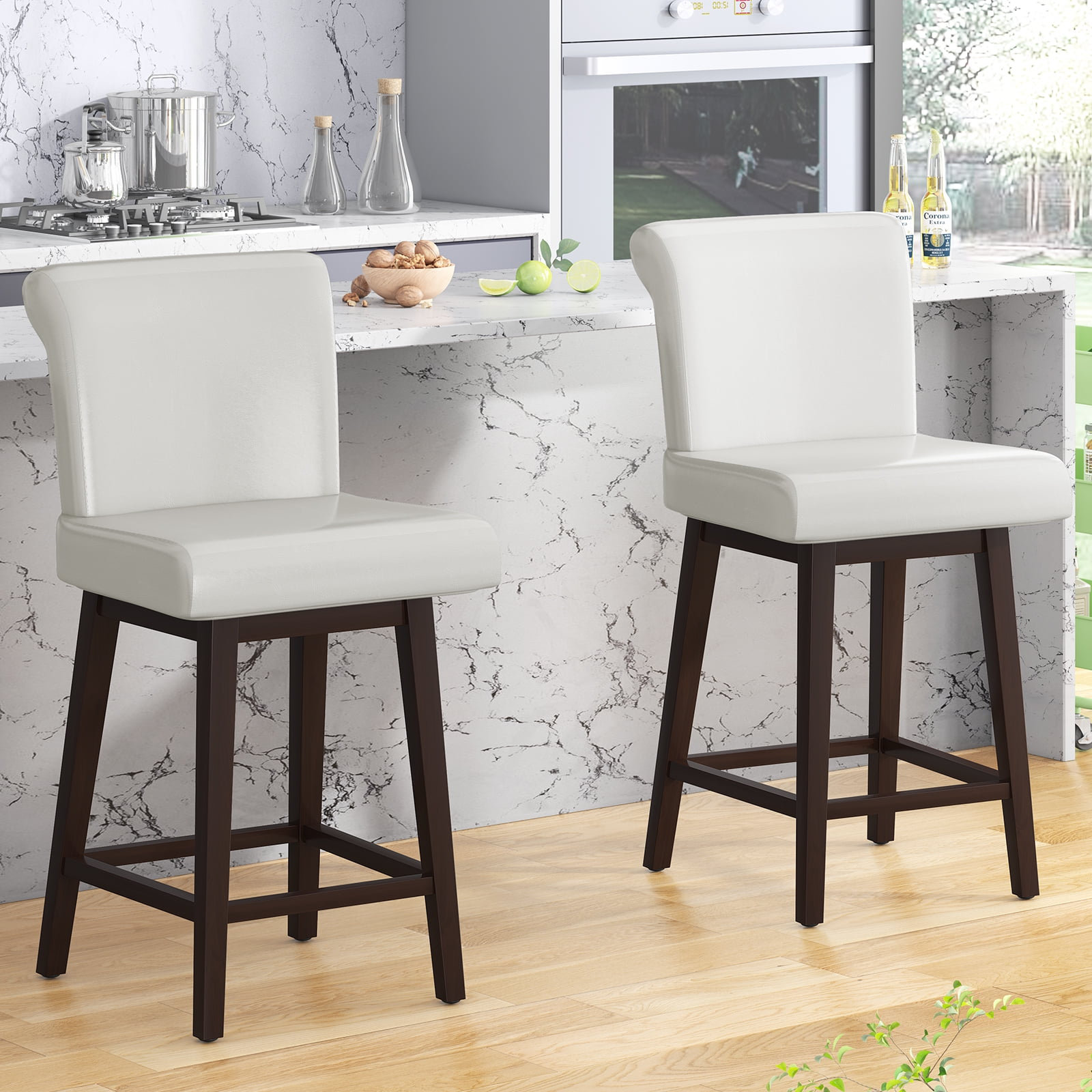 George Oliver Bar Stools Set Of 2, 360° Swivel Barstools With Backrests ...