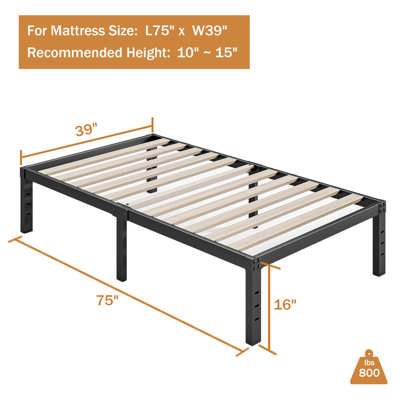 Alwyn Home Marple 16 Inch Metal Platform Bed Frame with Wood Slat ...